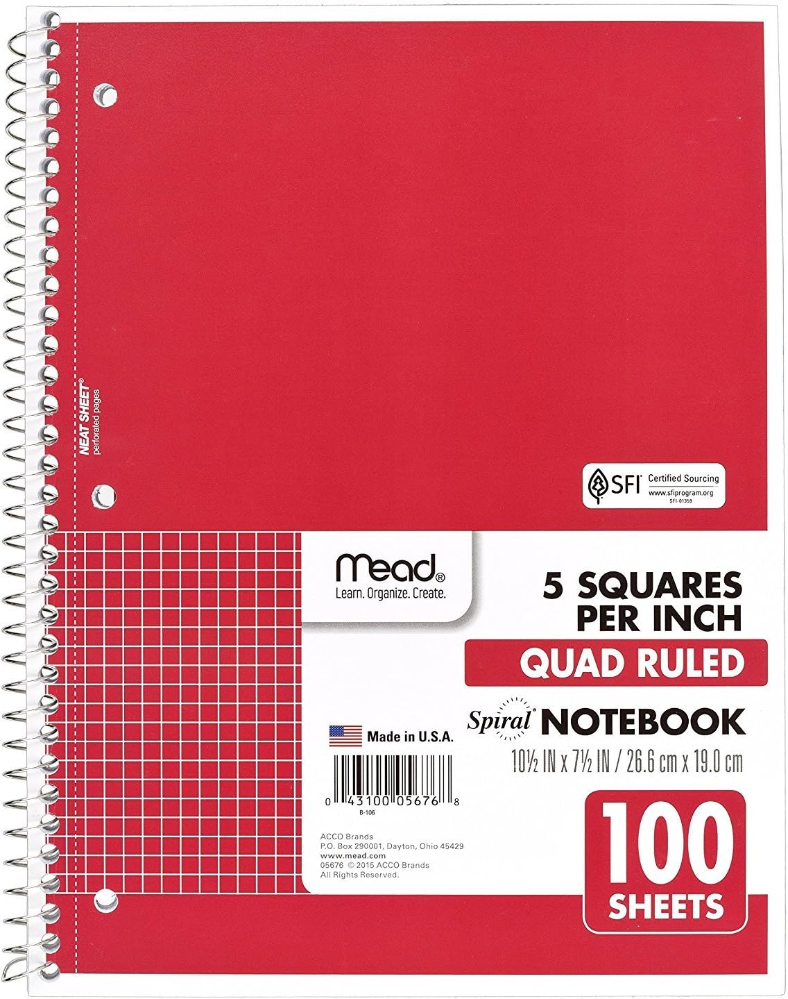 Amazon.com : Mead Spiral Notebook, 1-Subject, Graph Ruled Paper, 7-1/2 ...