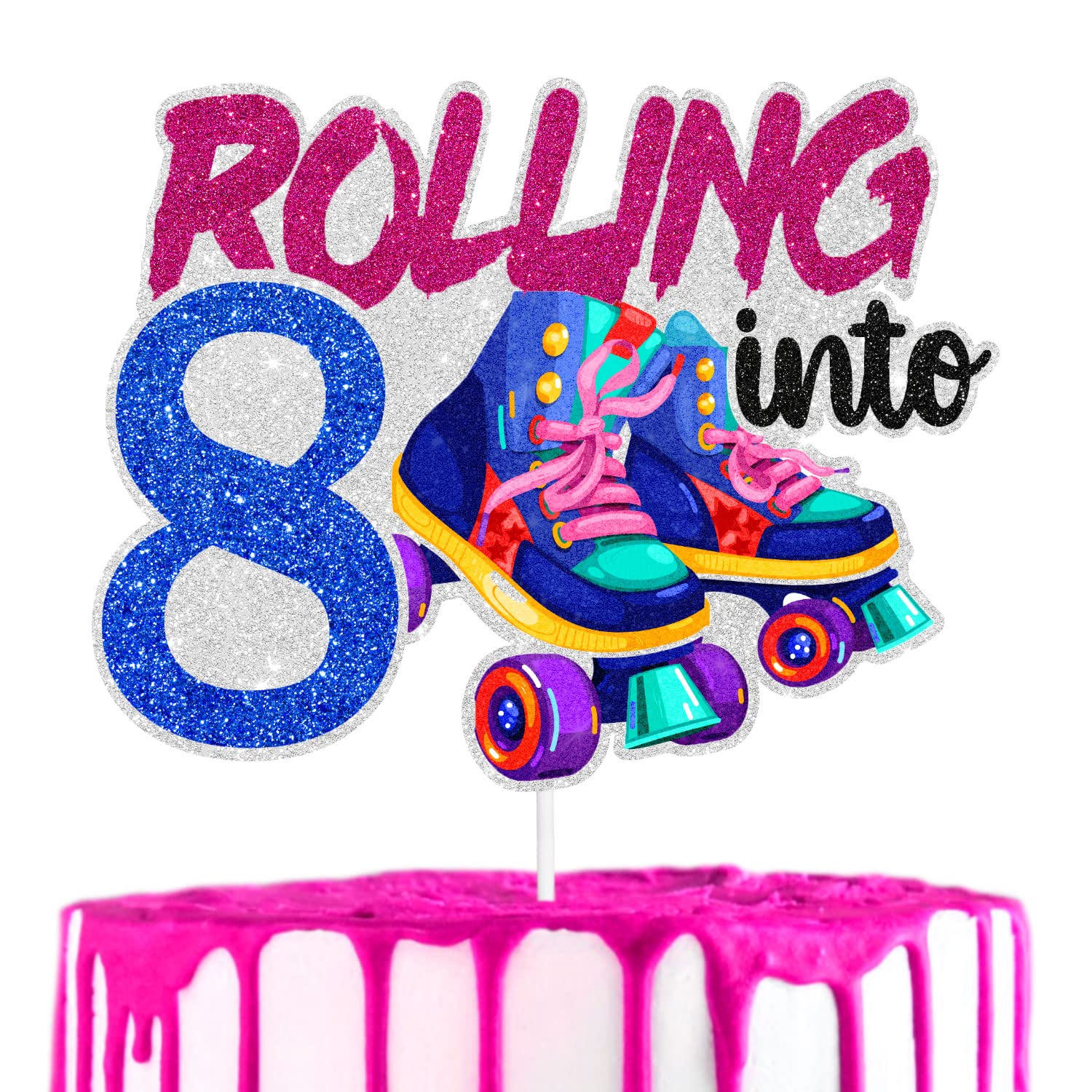 Amazon.com: Roller Skating Cake Topper Rolling into the 8th Birthday ...