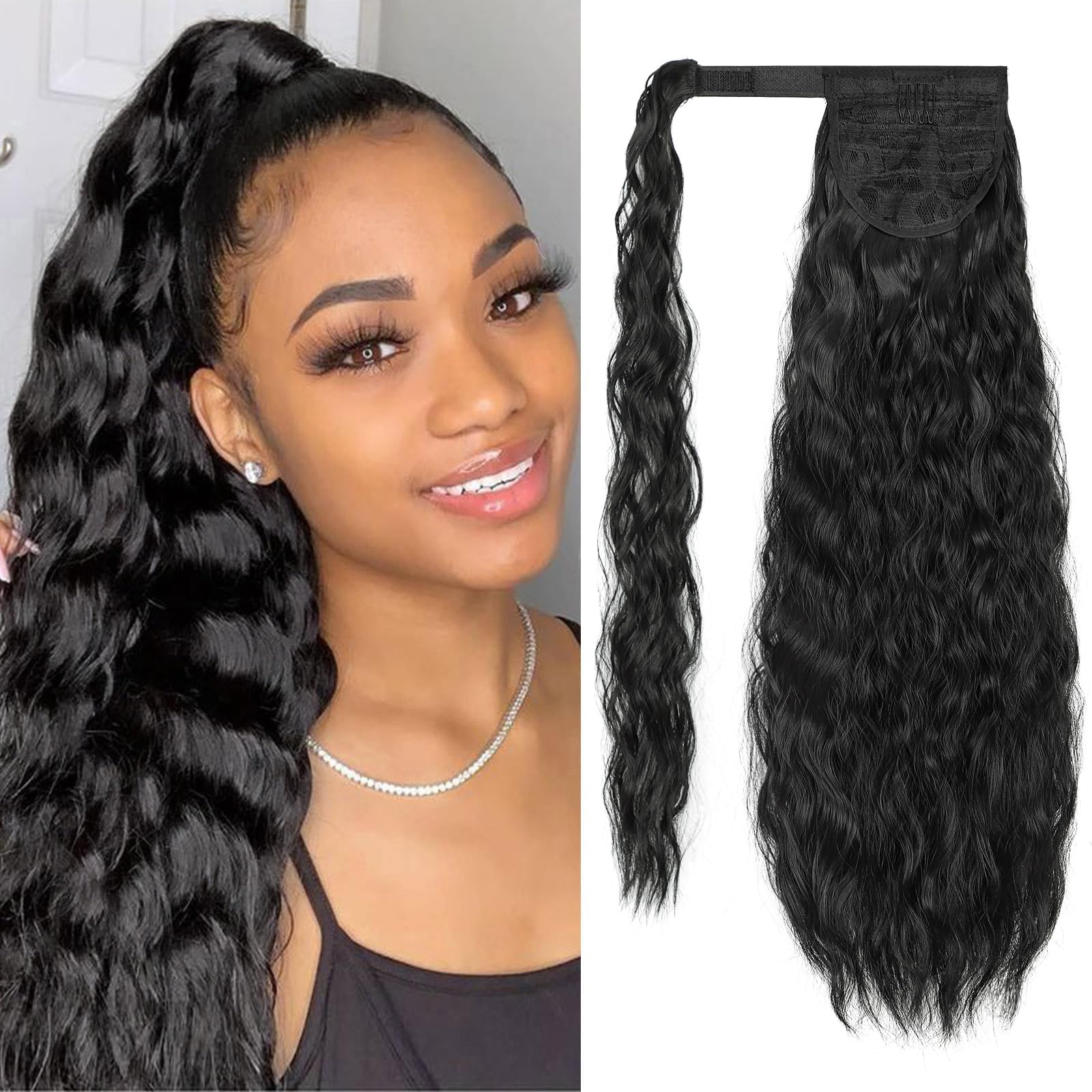 Amazon.com : CHRSHN Ponytail Extension, Long Wavy Drawstring Ponytail ...