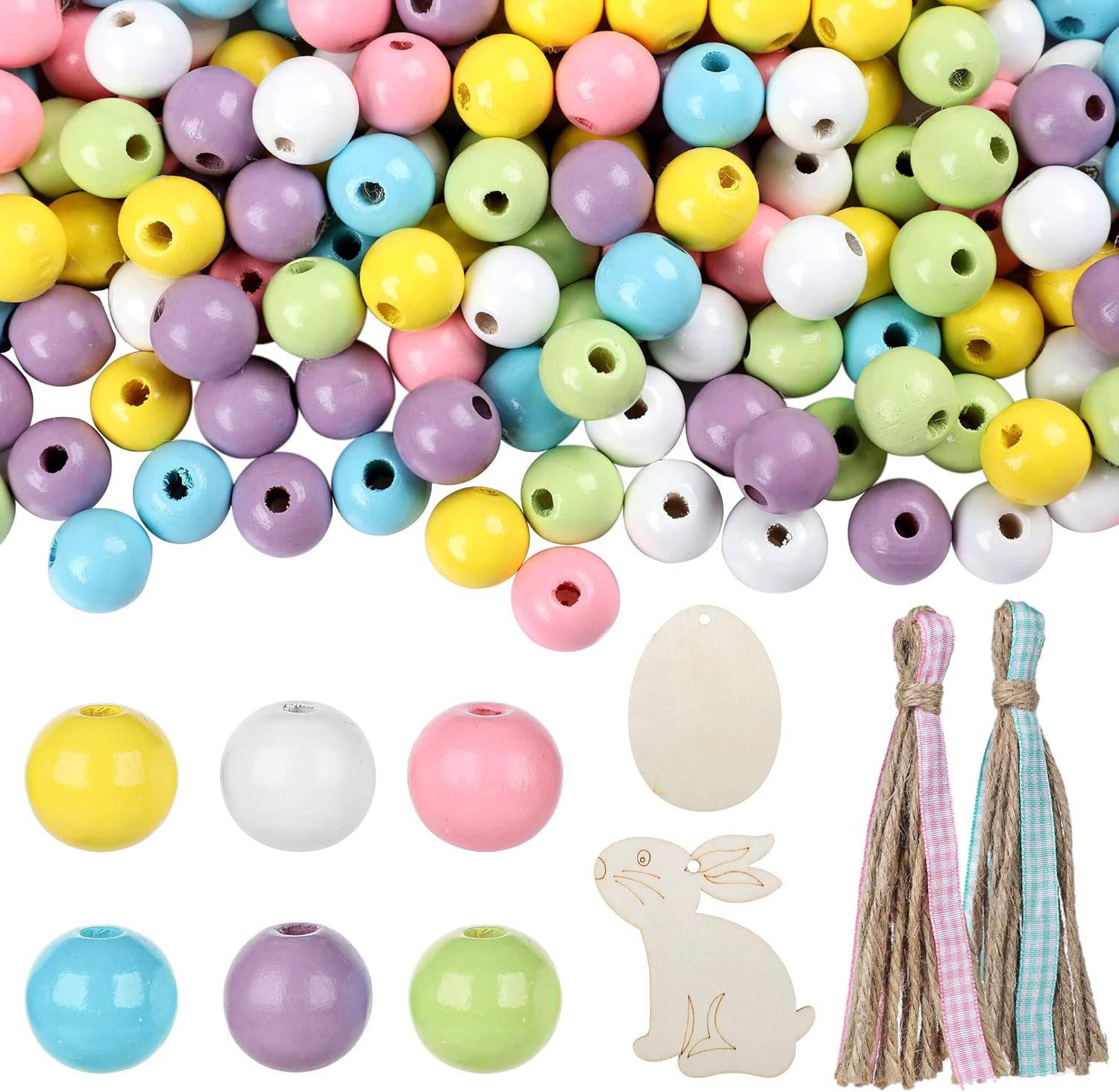 Amazon.com: 200 PCS Easter Wooden Beads Set 16mm Spring Colorful Round ...