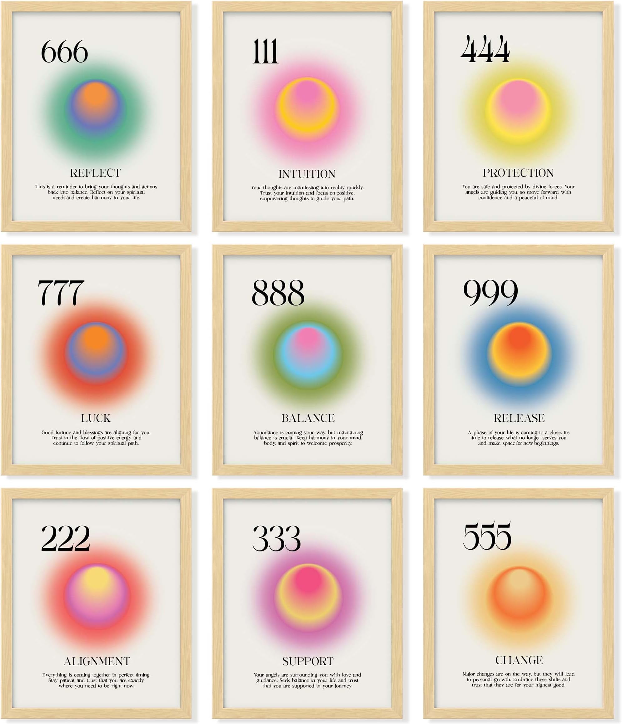 Amazon.com: 9 Pcs Aura Angel Number Poster Set Colorful Aesthetic ...