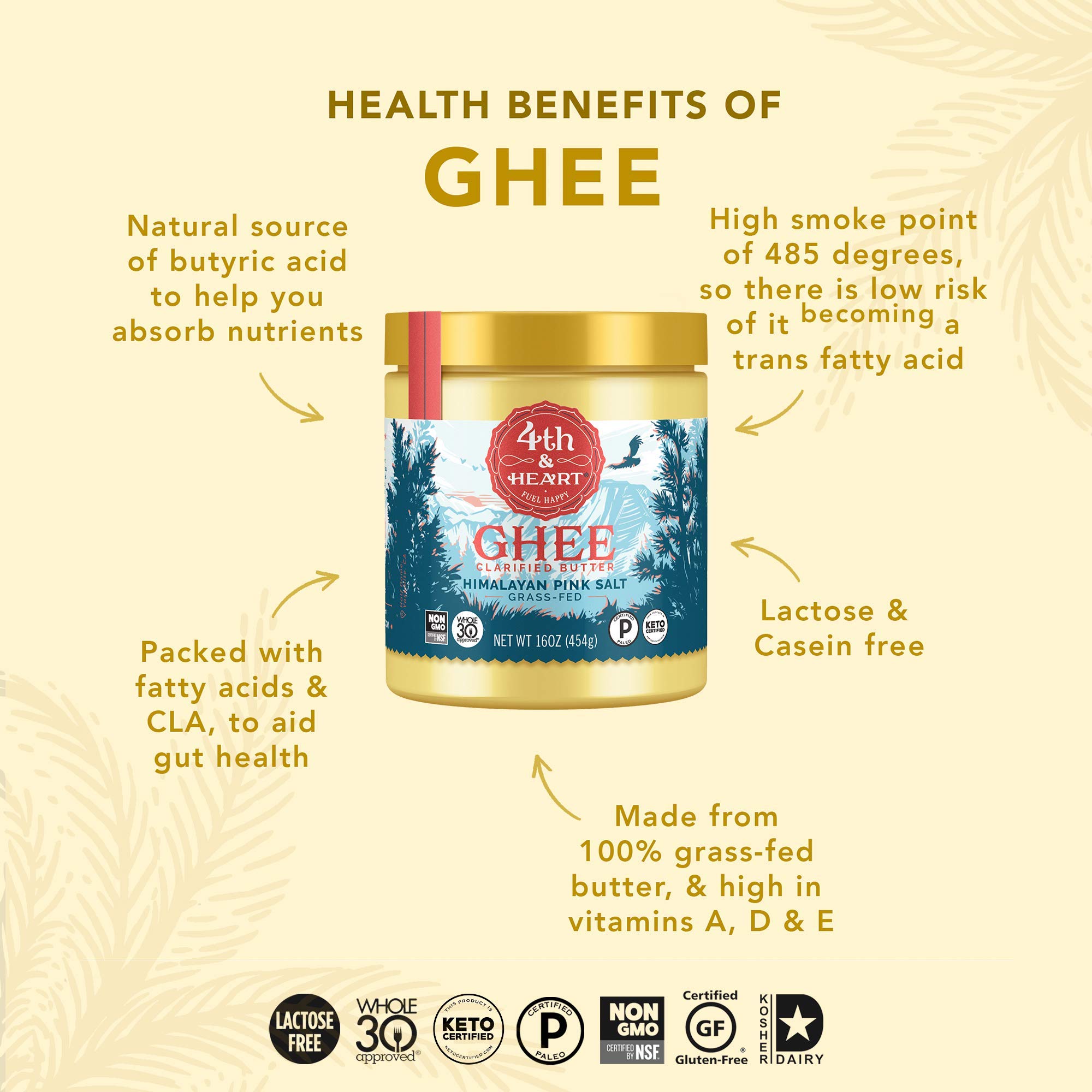 4th Heart Himalayan Raised, Free, Salt Casein Paleo Ghee, and Non-GMO ...