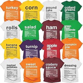 Amazon.com: Thanksgiving Nutrition Food Shirts, Turkey Gravy Green Bean ...