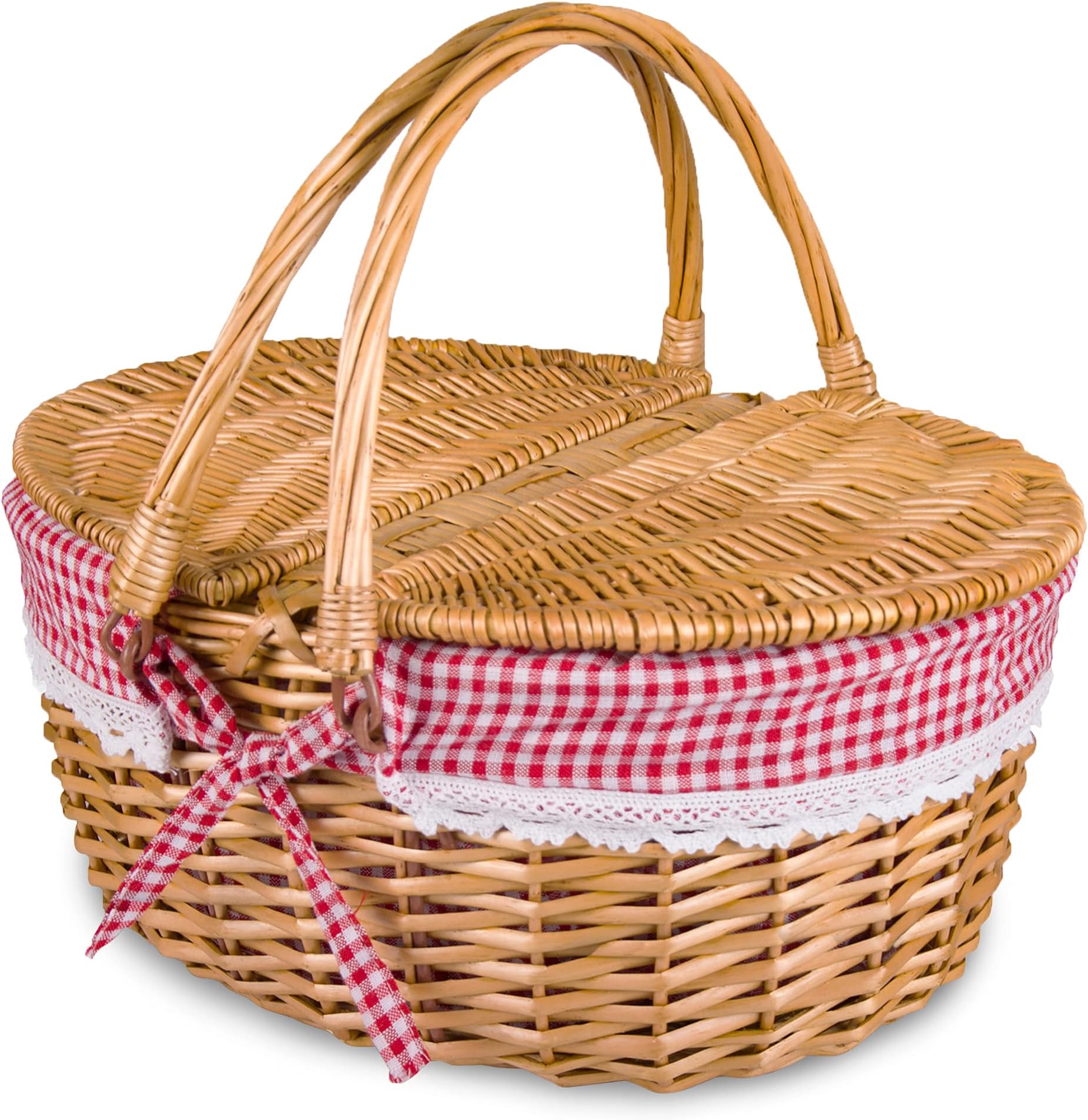 Amazon.com : Vintiquewise.com Gingham Lined Woodchip Picnic Basket with ...