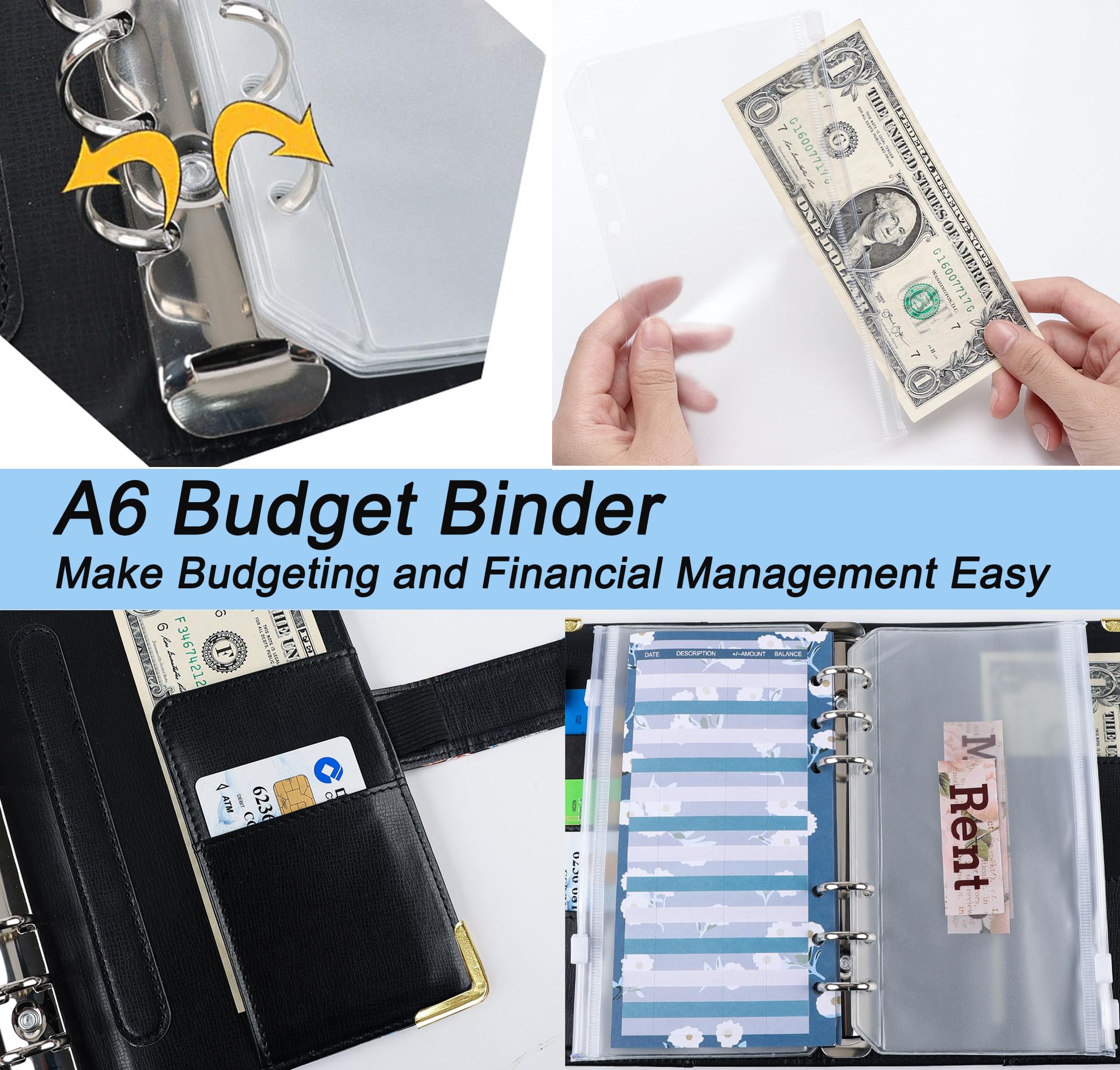 PU Leather Budget Book Cash Envelope Budget Binder - 50-Piece A6 Money ...