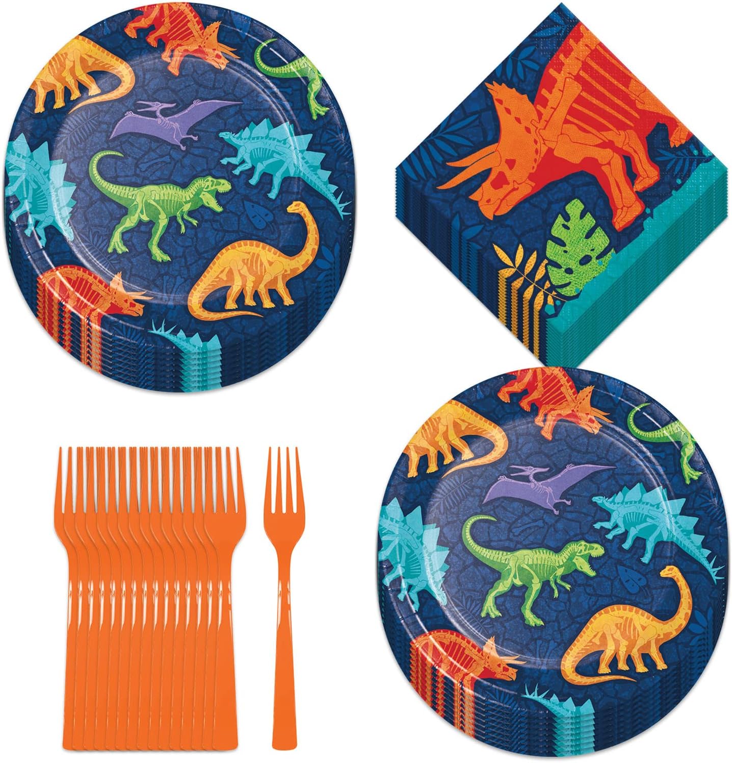 Amazon.com: HOME & HOOPLA Dinosaur Party Neon Dino Dig Paper Dessert ...