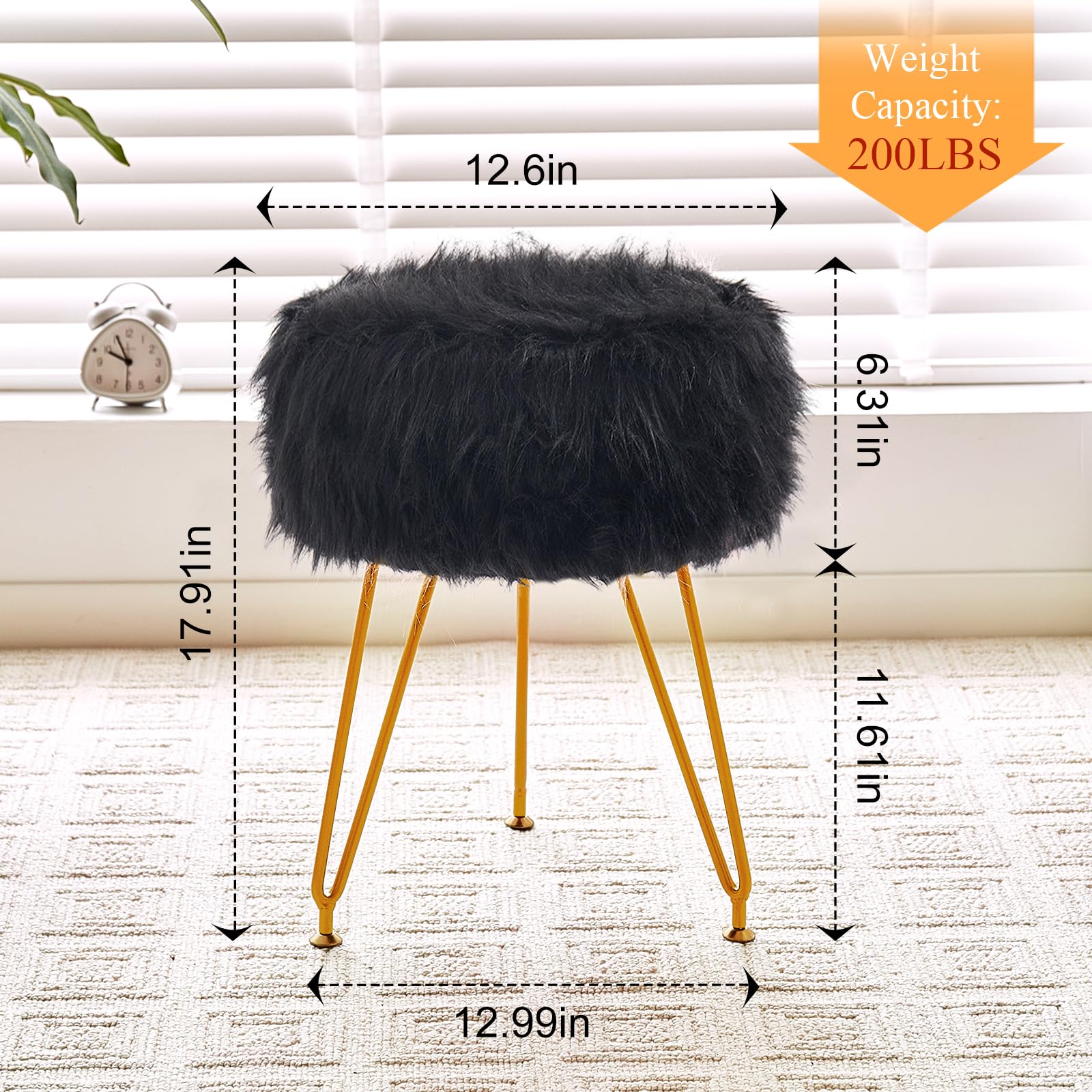 Snapklik.com : Alessing Faux Fur Foot Stools Ottoman, Round Soft Furry ...
