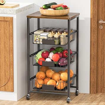 Amazon.com: XYZLVSI Kitchen Storage Cart with Wheels, 4-Tier Metal ...