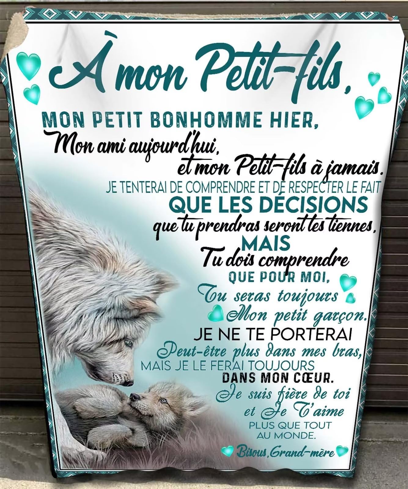 WJMSDK Couverture à Ma Petit Fils, Personnalisee Lettre Petit Fils ...