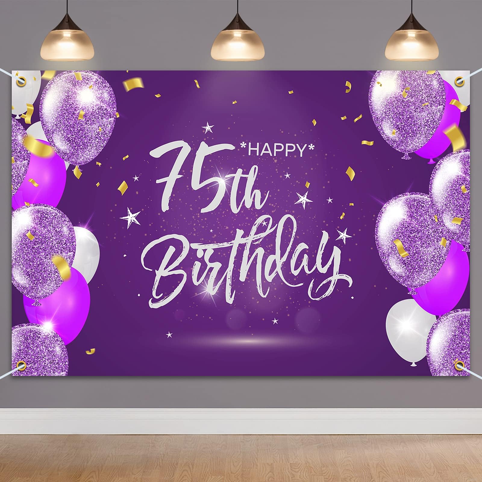 Amazon.com: Happy 75th Birthday Backdrop Banner Decor Green - Glitter ...