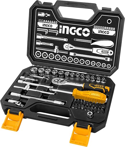 Ingco 1/4 '' 45 PCS Jeu de douilles Jeu d'outils de clé à cliquet à dégagement rapide,Convient ...