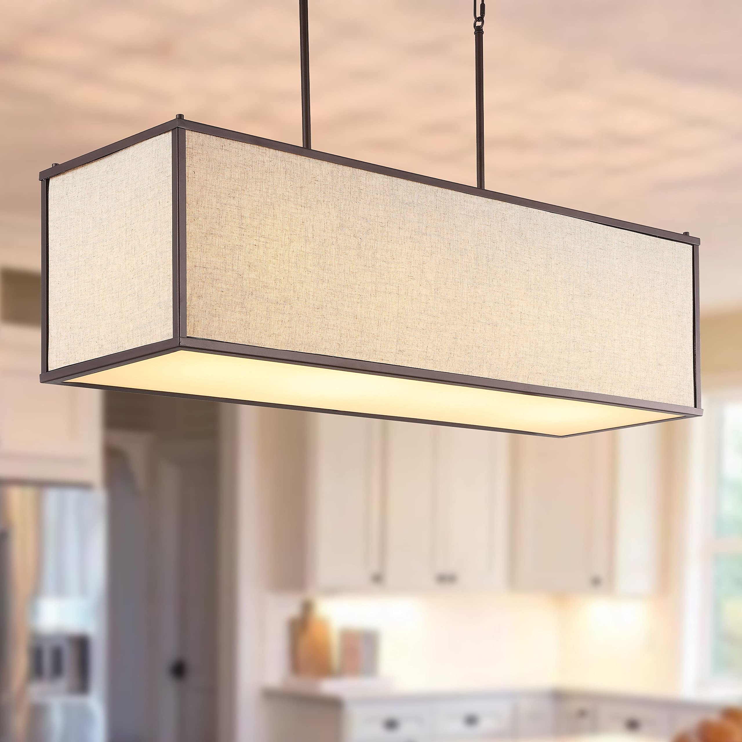 42" 4-Light Minimalist Industrial Rectangular Linen Iron Linear Led Oil ...