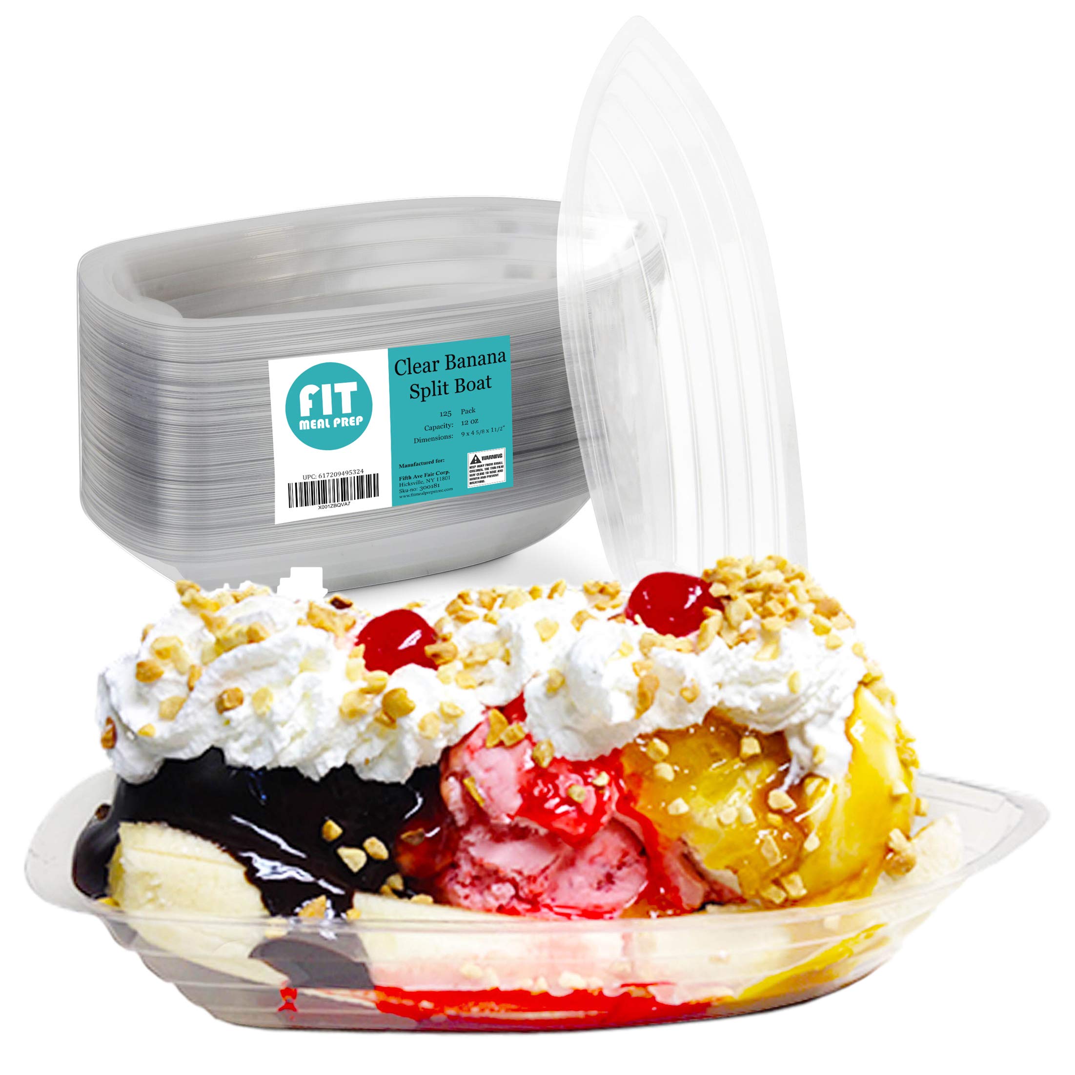Buy [125 Pack] 12 OZ Banana Split Boat Plate Clear PET Plastic ...