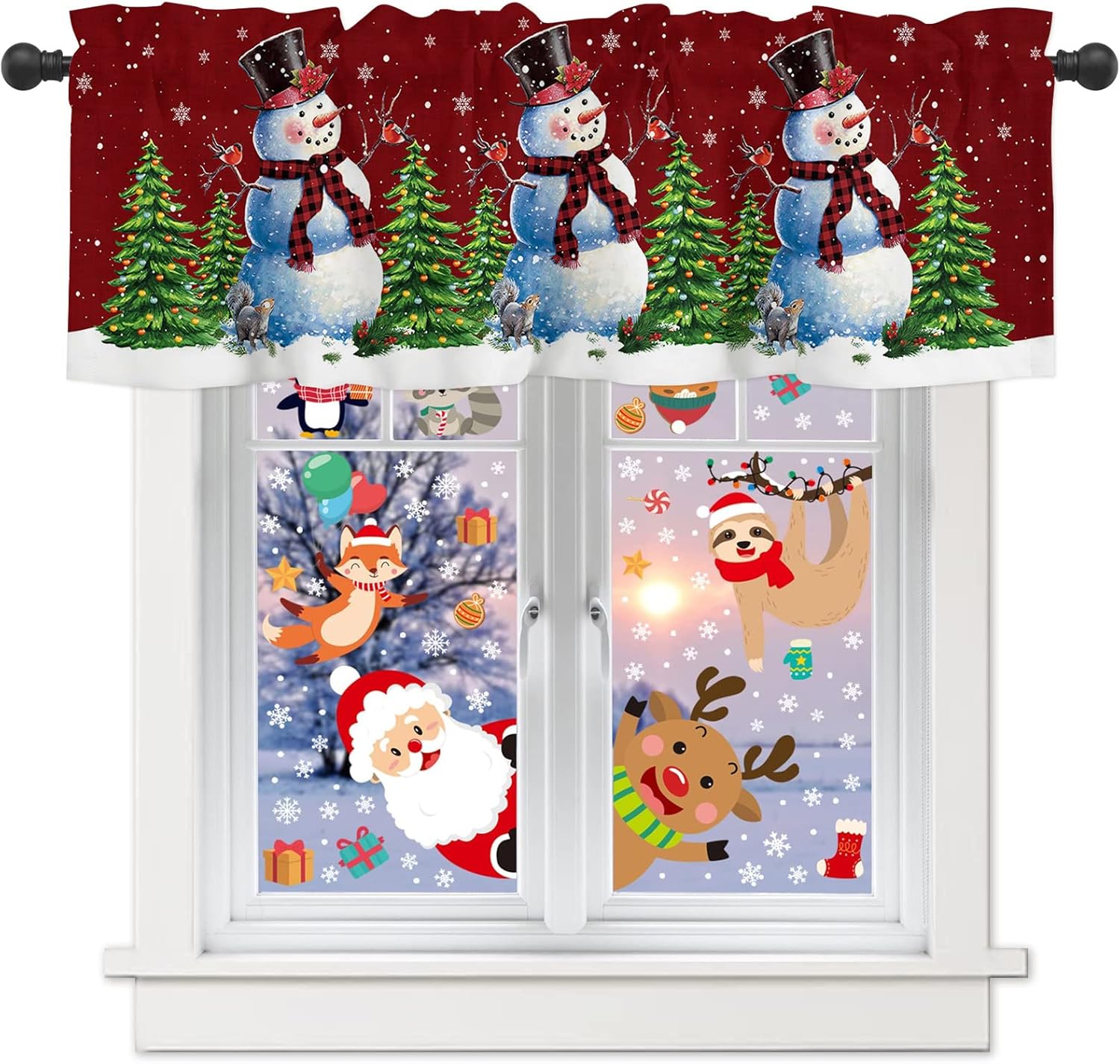 Amazon.com: Christmas Snowman Curtain Valance for Kitchen Window ...