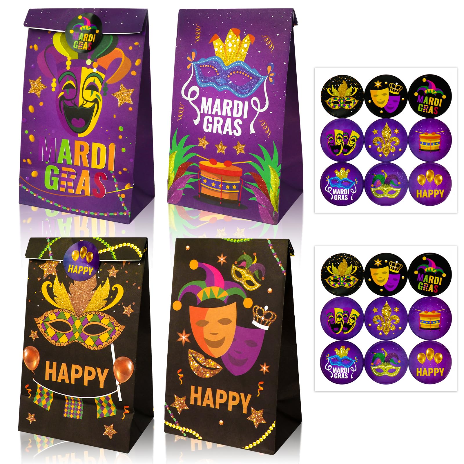 Amazon.com: Konsait 12 Pack Mardi Gras Bags, Mardi Gras Gift Bags with ...