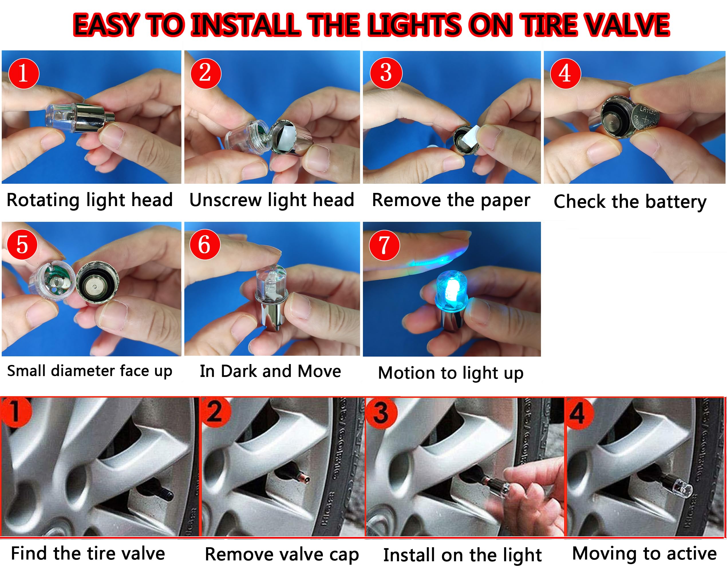 Snapklik.com : YUERWOVER 4 Pack LED Valve Stem Caps Lights For Car ...