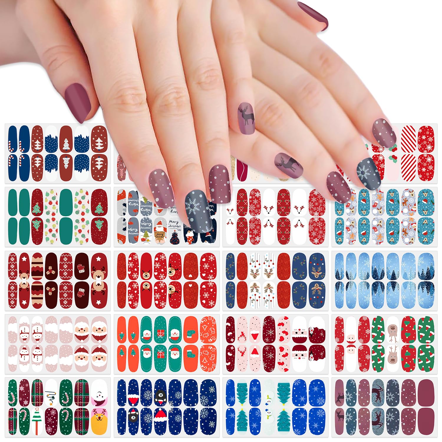 Amazon.com: SILPECWEE 20 Sheets Christmas Nail Polish Stickers Full ...