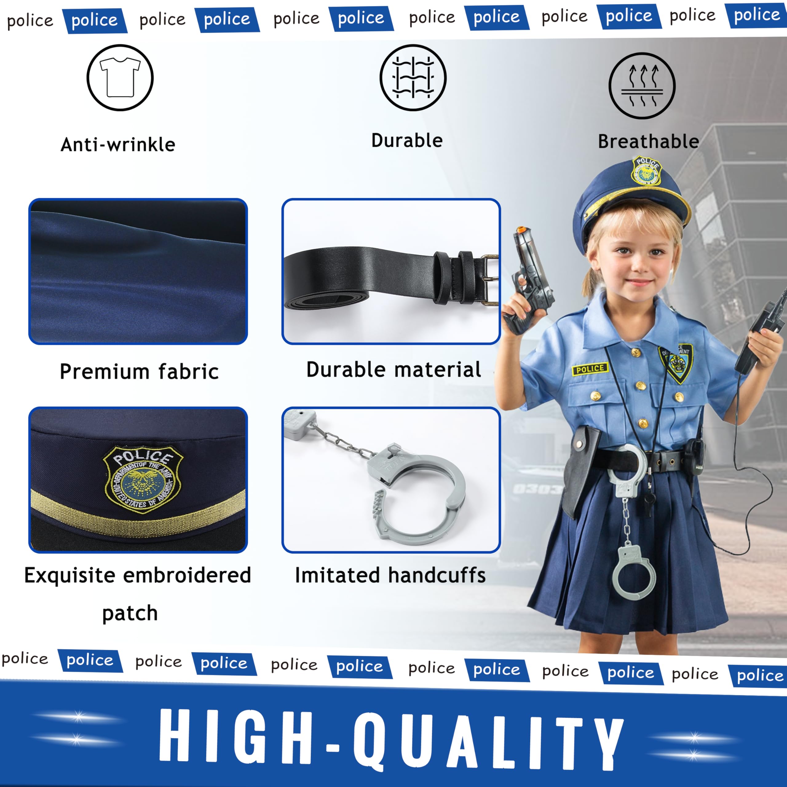 Snapklik.com : Girls Police Officer Costume For Kids Cop Costume Little ...