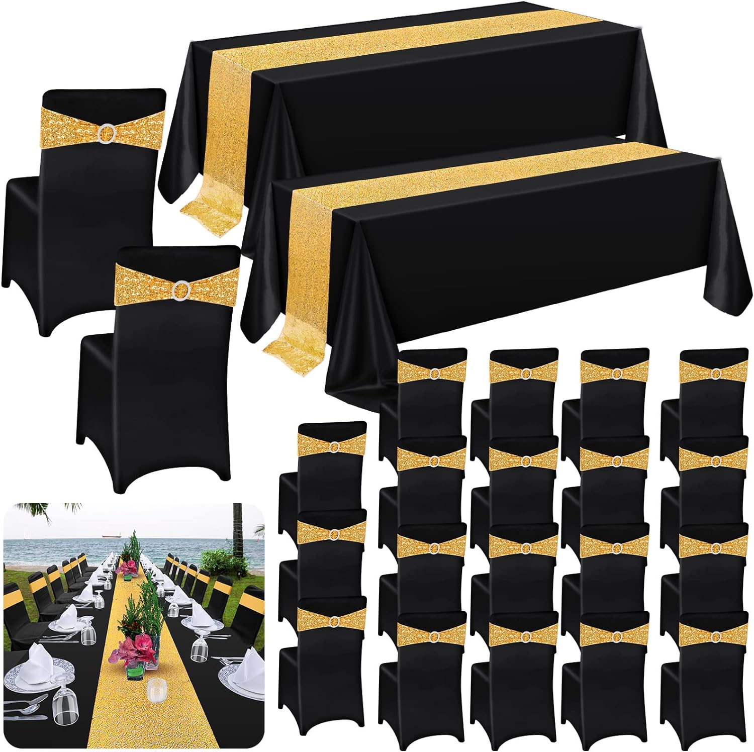 Amazon.com: 44 Pcs Tablecloth Chair Covers Chair Sashes Set, Spandex ...