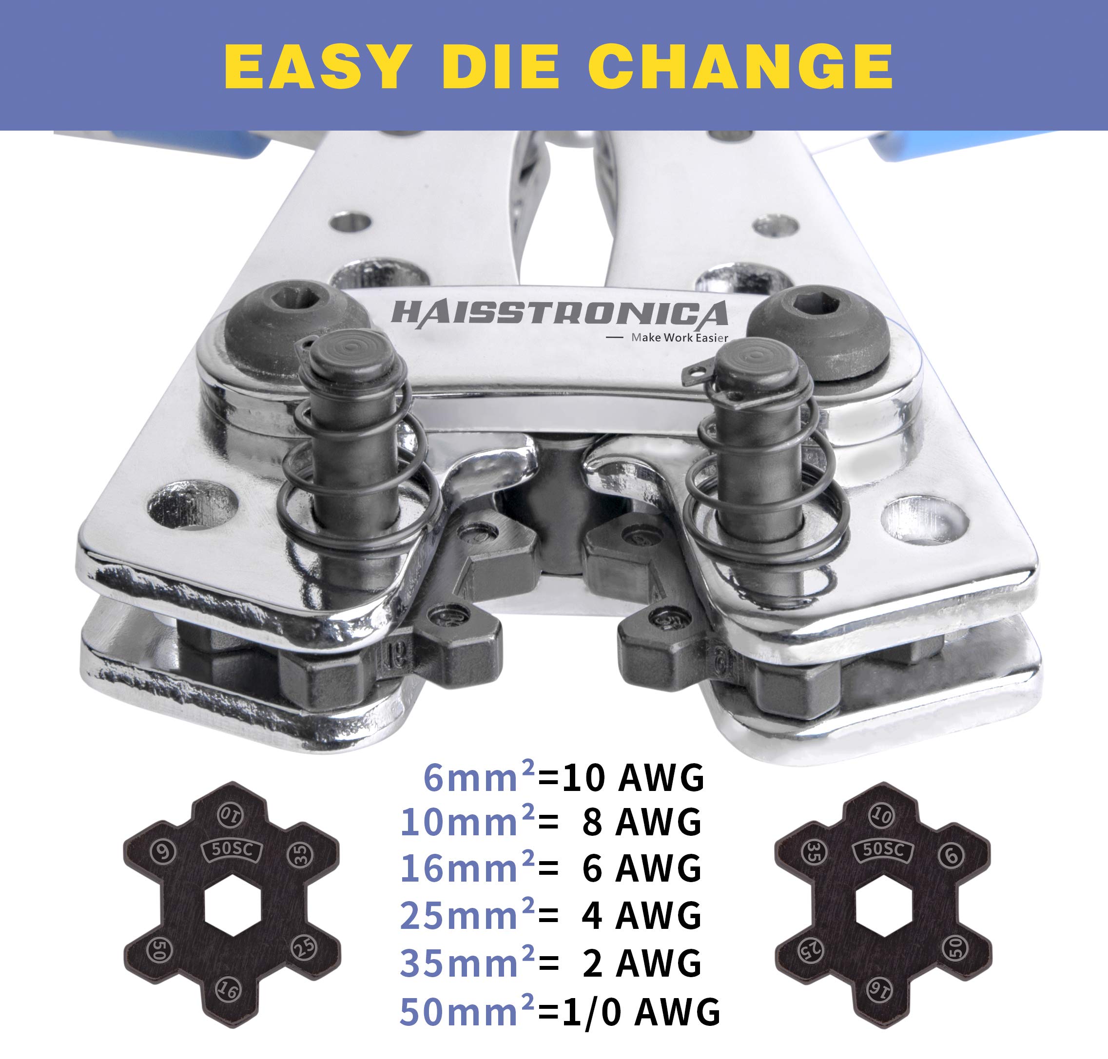 haisstronica Battery Cable Lug Crimping Tools-Wire Crimper Tool-AWG 10 ...