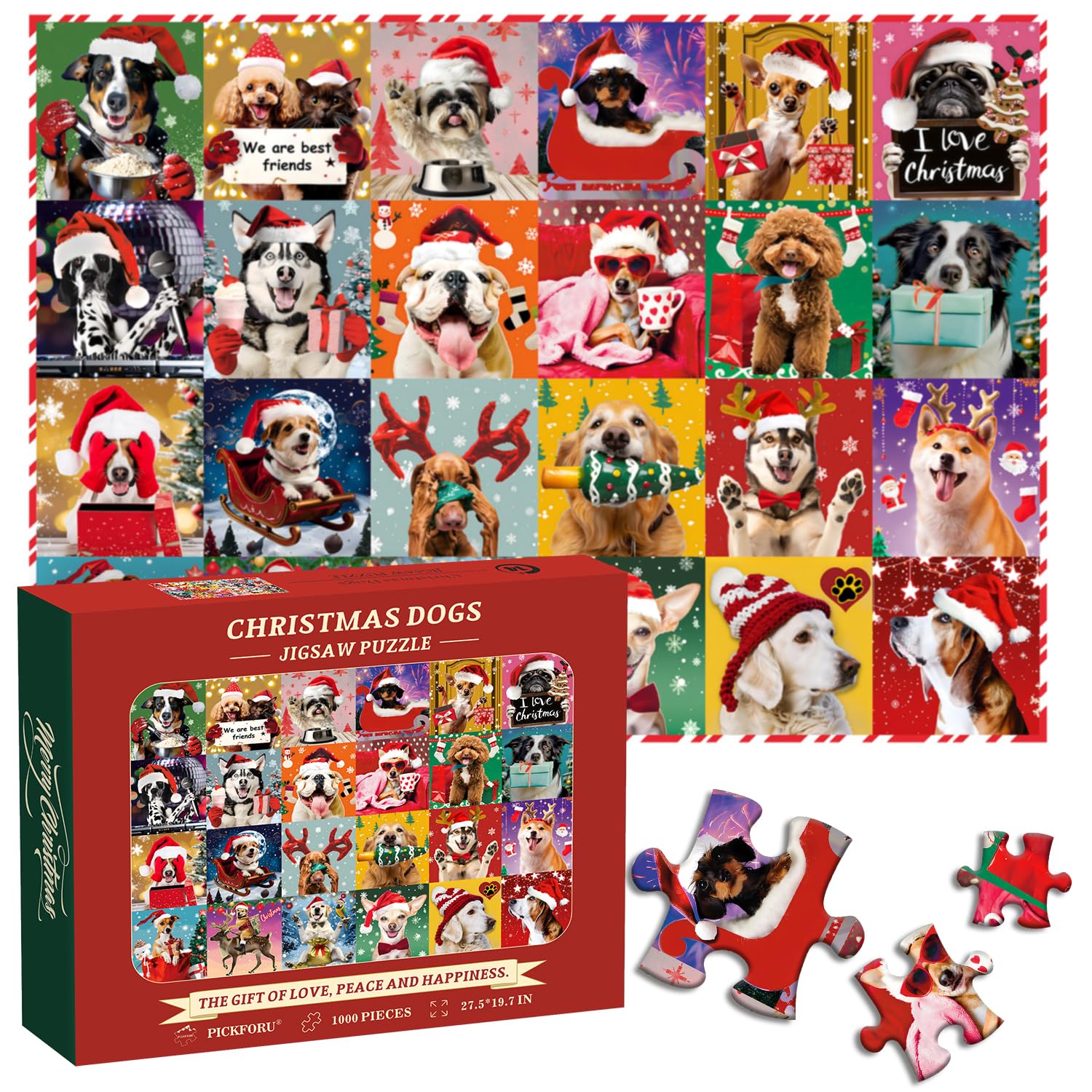 Amazon.com: PICKFORU Christmas Dog Puzzles for Adults 1000 Pieces, Funny Christmas Animal ...