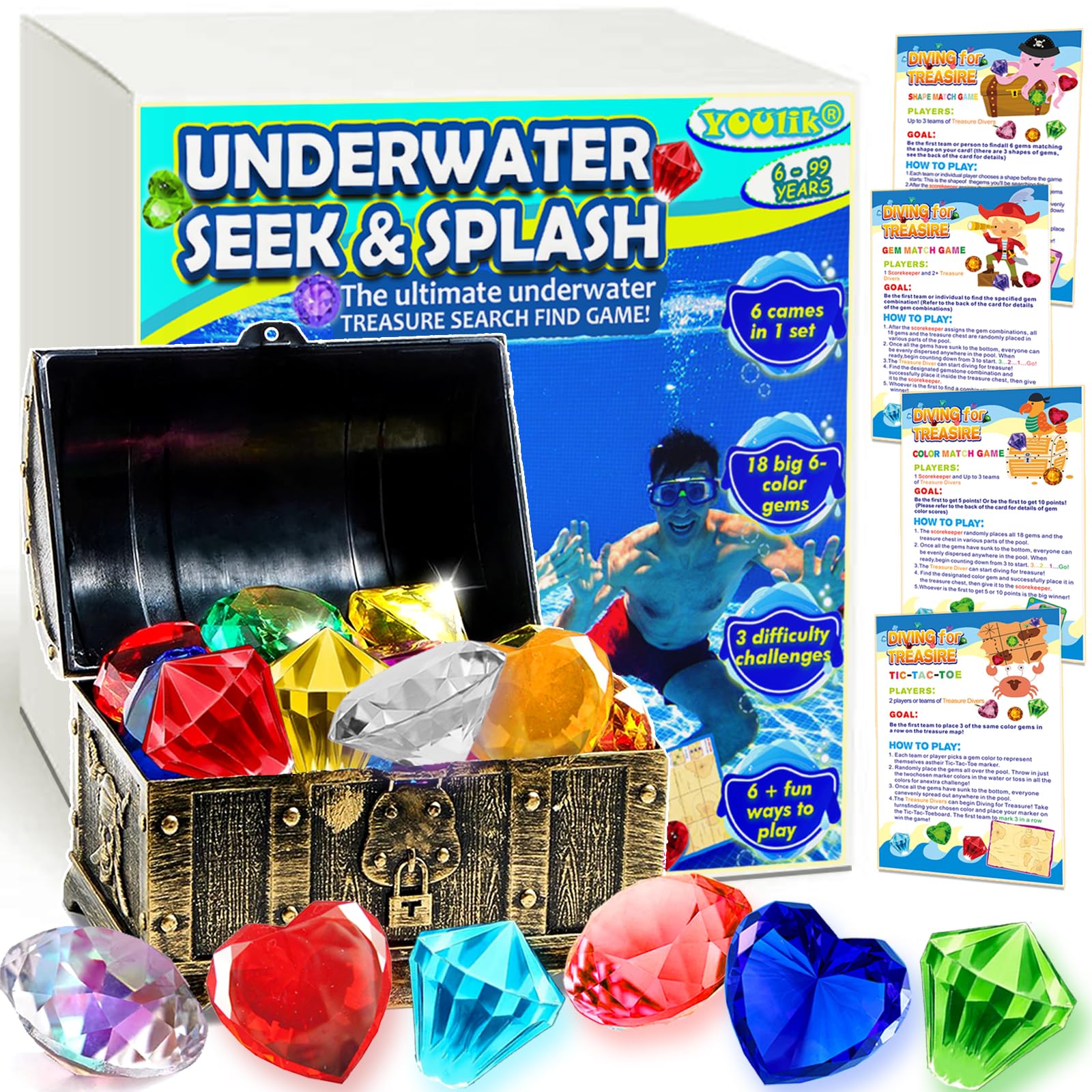 Amazon.com: YOULIK 6-in-1 Diving Gems Pool Toys with Pirate Treasure ...