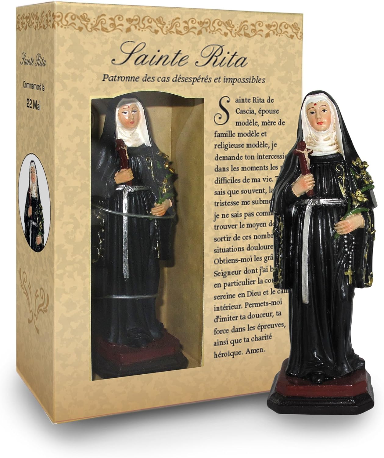 Statue de Santa Rita de 12 cm dans une boîte cadeau avec signet en ...
