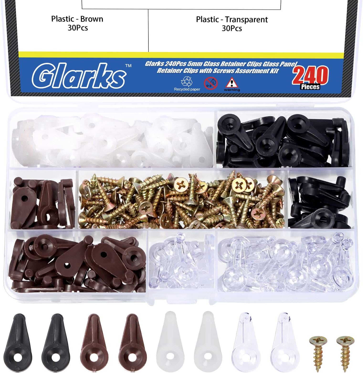 Glarks 240Pcs 4 Colors 5mm Glass Retainer Clips with Screws Kit, Clear ...