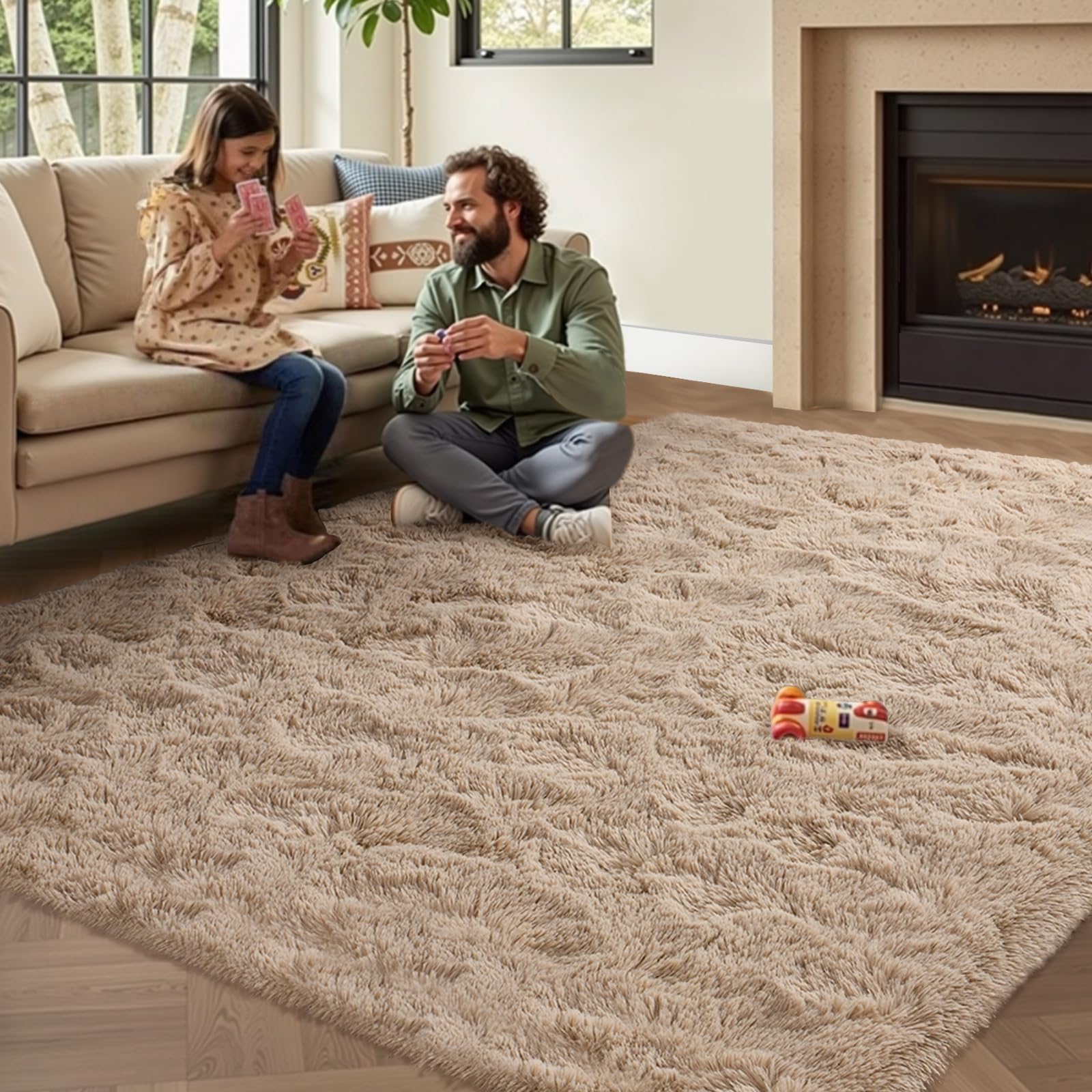 Amazon.com: 5x8 ft Beige Rugs for Living Room Fluffy Bedroom Rug Cream ...