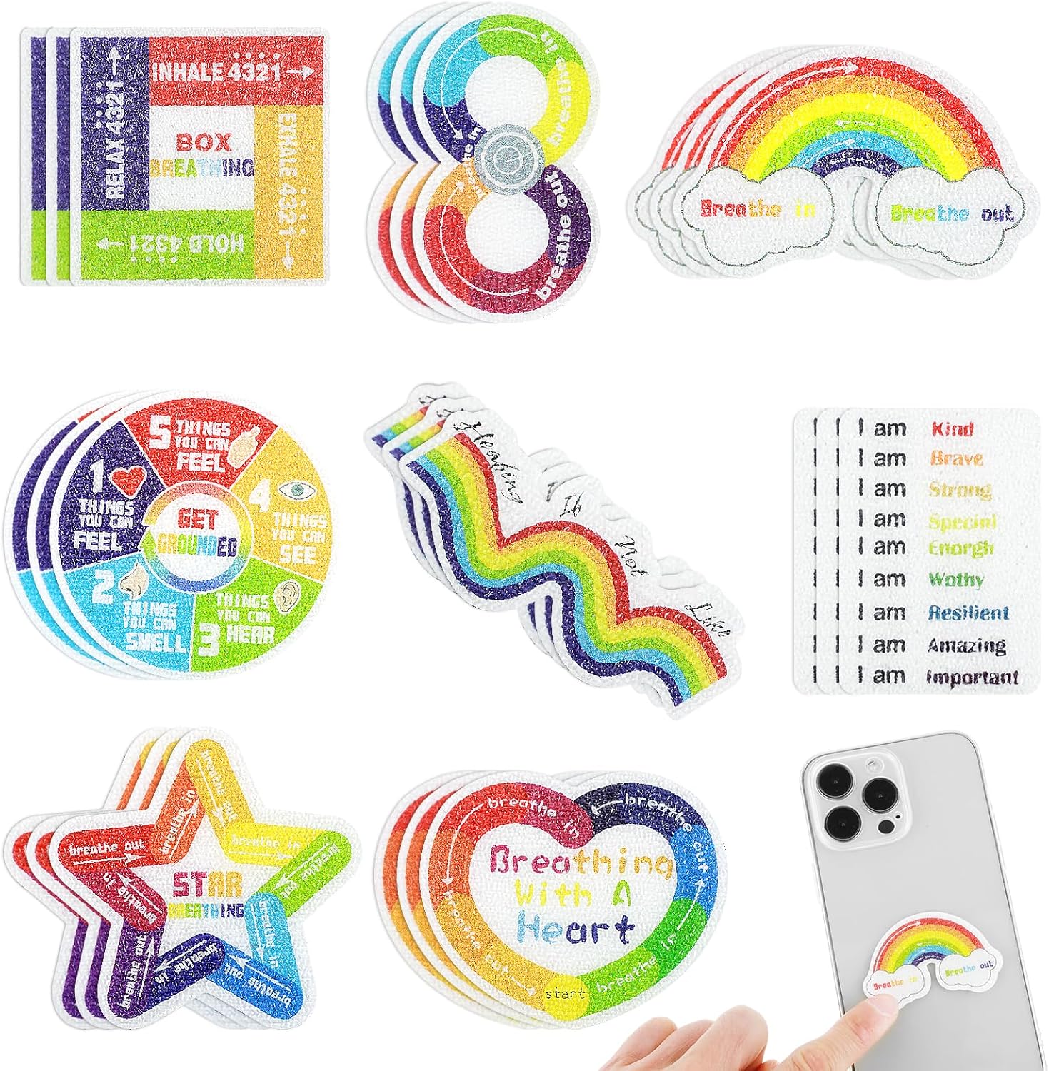 Dimeho 24 Pcs Sensory Calm Sticker Rainbow Textured Strips Anti Anxiety ...
