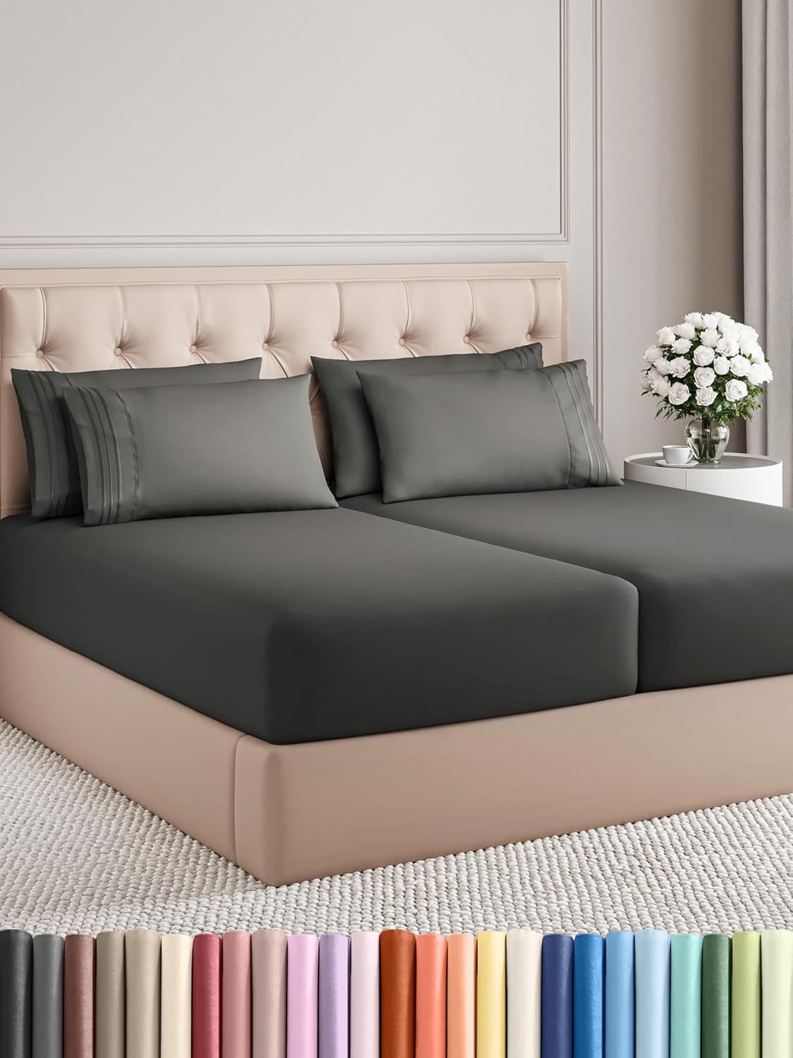 Amazon.com - Split King 7 Piece Sheet Set - Breathable & Cooling Sheets ...