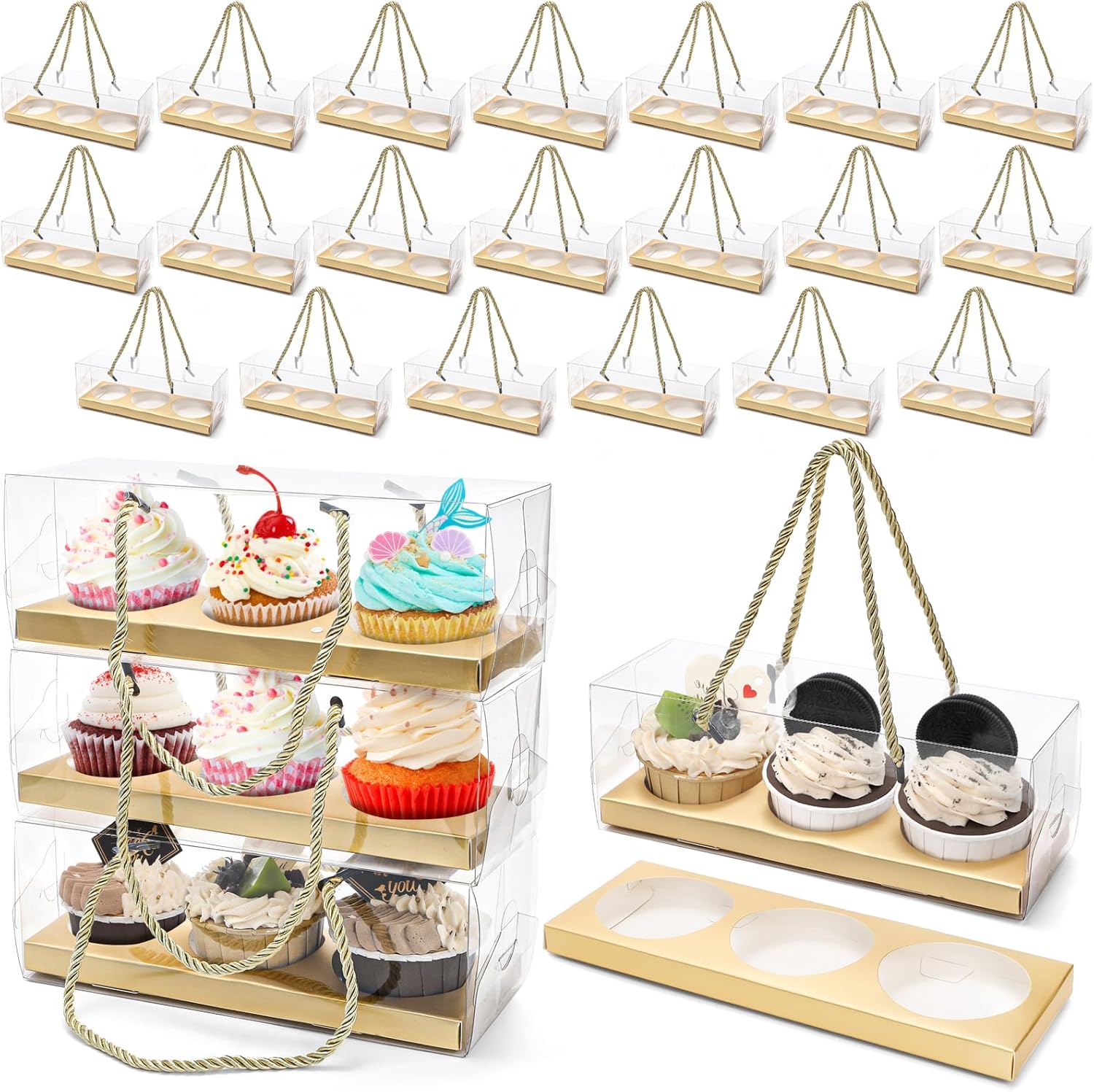Amazon.com: Coloch 24 Pack Clear Cupcake Box with Handle, 9 x 3 x 3 In ...