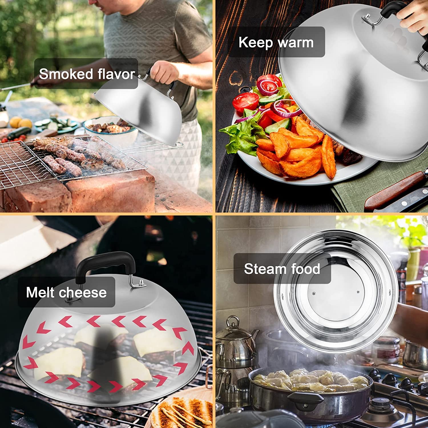 Snapklik.com : Cheese Melting Dome Set Of 3, HaSteeL Stainless Steel ...