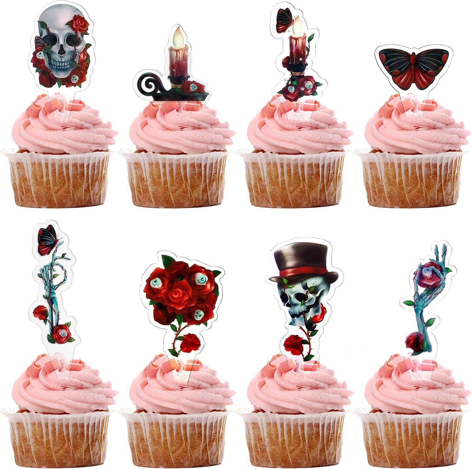 Amazon.com: Cheerland Rose Skull Cupcake Toppers Gothic Halloween Cake ...