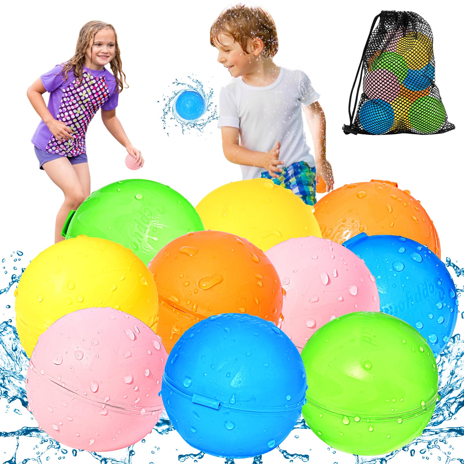 Snapklik.com : SOPPYCID 10PCS Reusable Water Balloons Quick Fill For Kids