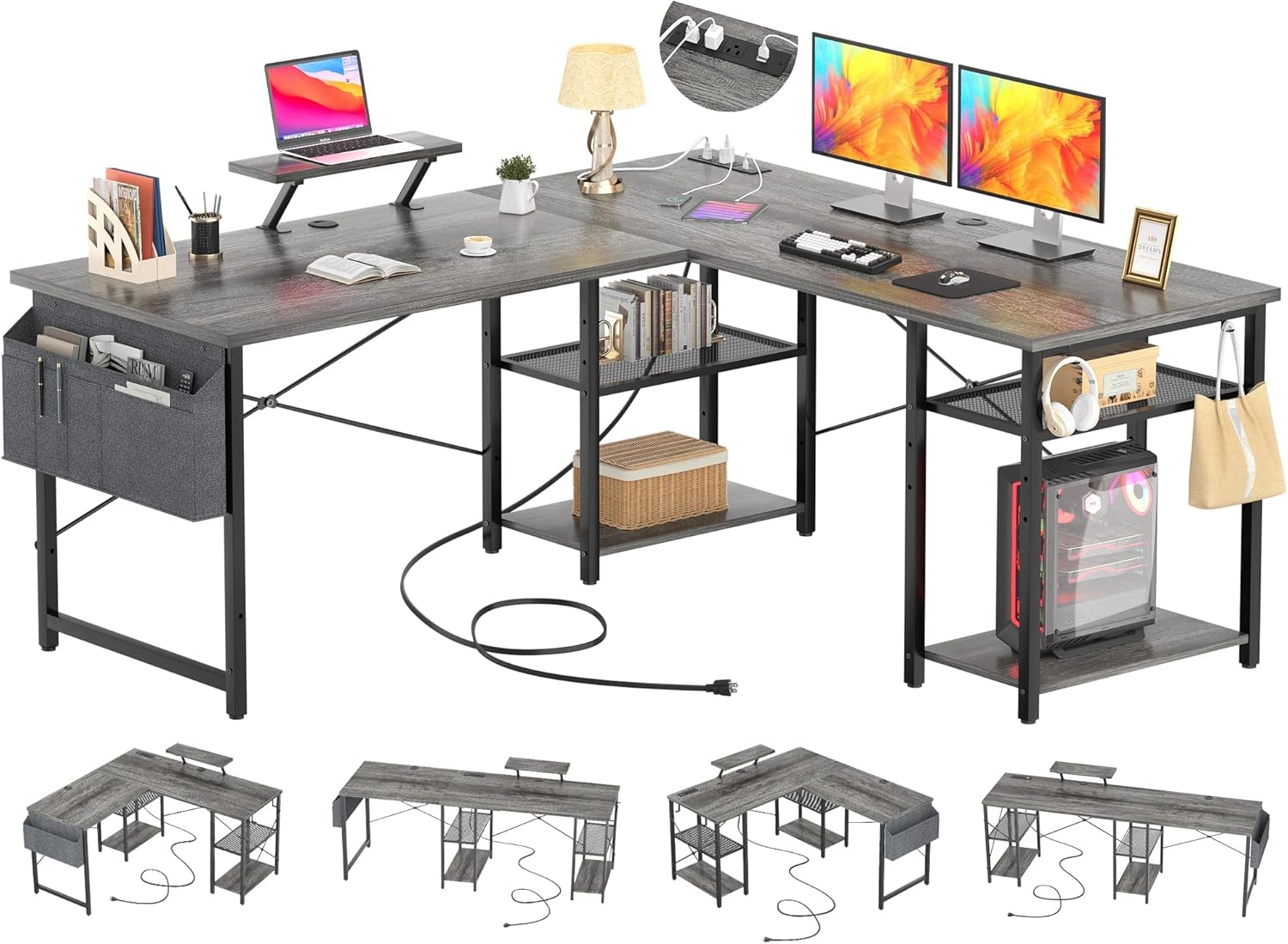 Amazon.com: Aheaplus L Shaped Desk with Outlet and USB Charging Ports ...