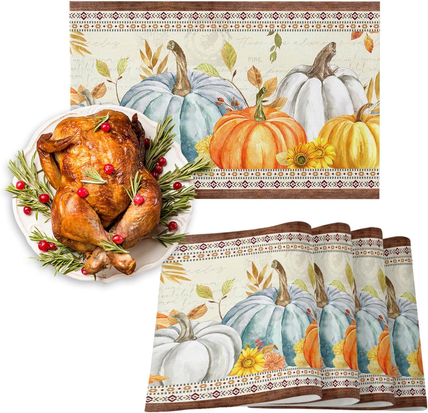 Amazon.com: Fall Placemats for Dining Table Set of 6 Pumpkin Maple ...
