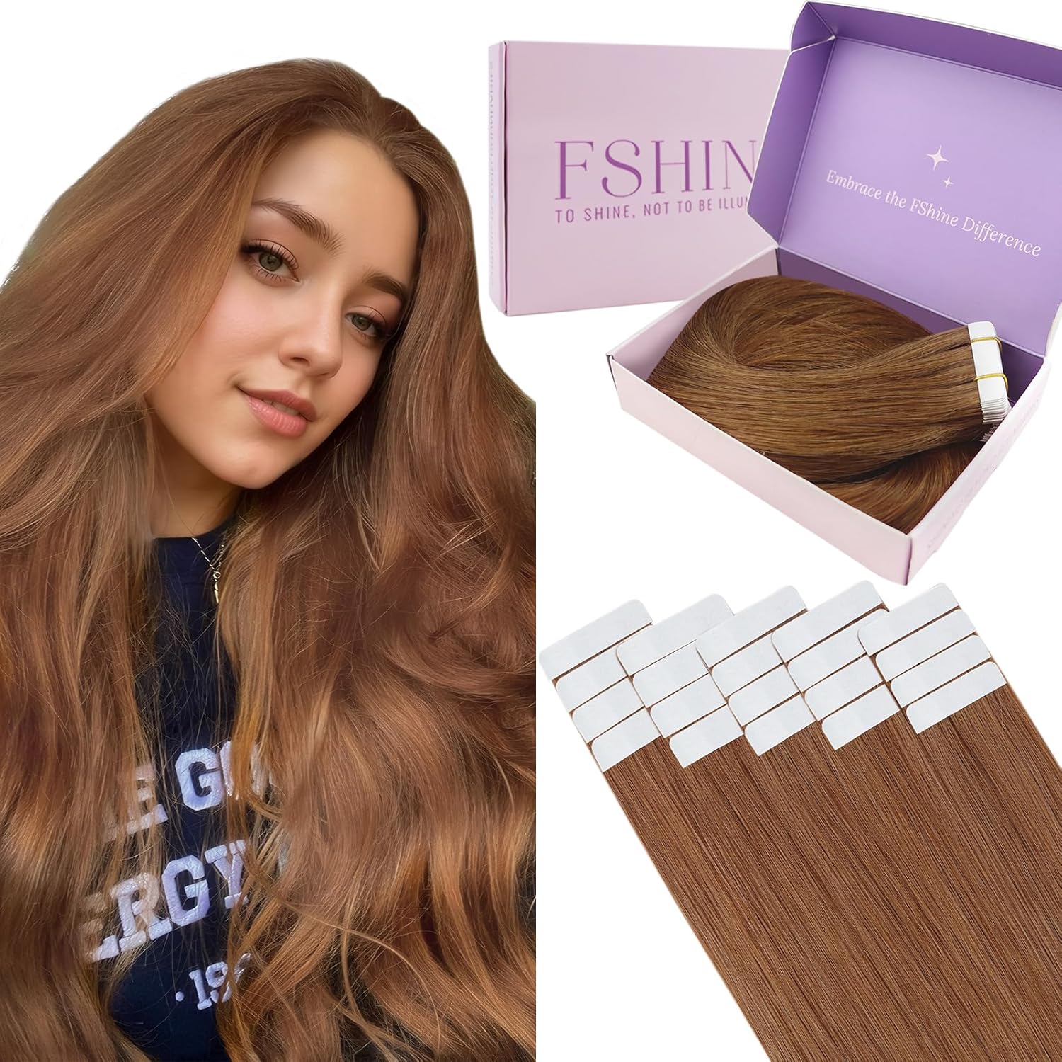 Amazon.com : Fshine Seamless Invisible Tape in Hair Extensions Human ...