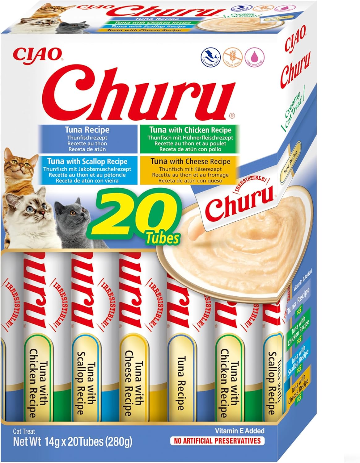 Churu by INABA Cat Treat - Tuna Variety Box - 1 Pack (20 x 14g total) / Soft & Creamy Cat Treat ...