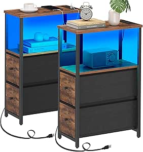 Amazon.com: TUTOTAK Small Narrow LED End Table with Charging Station, Side Table Outlets ...