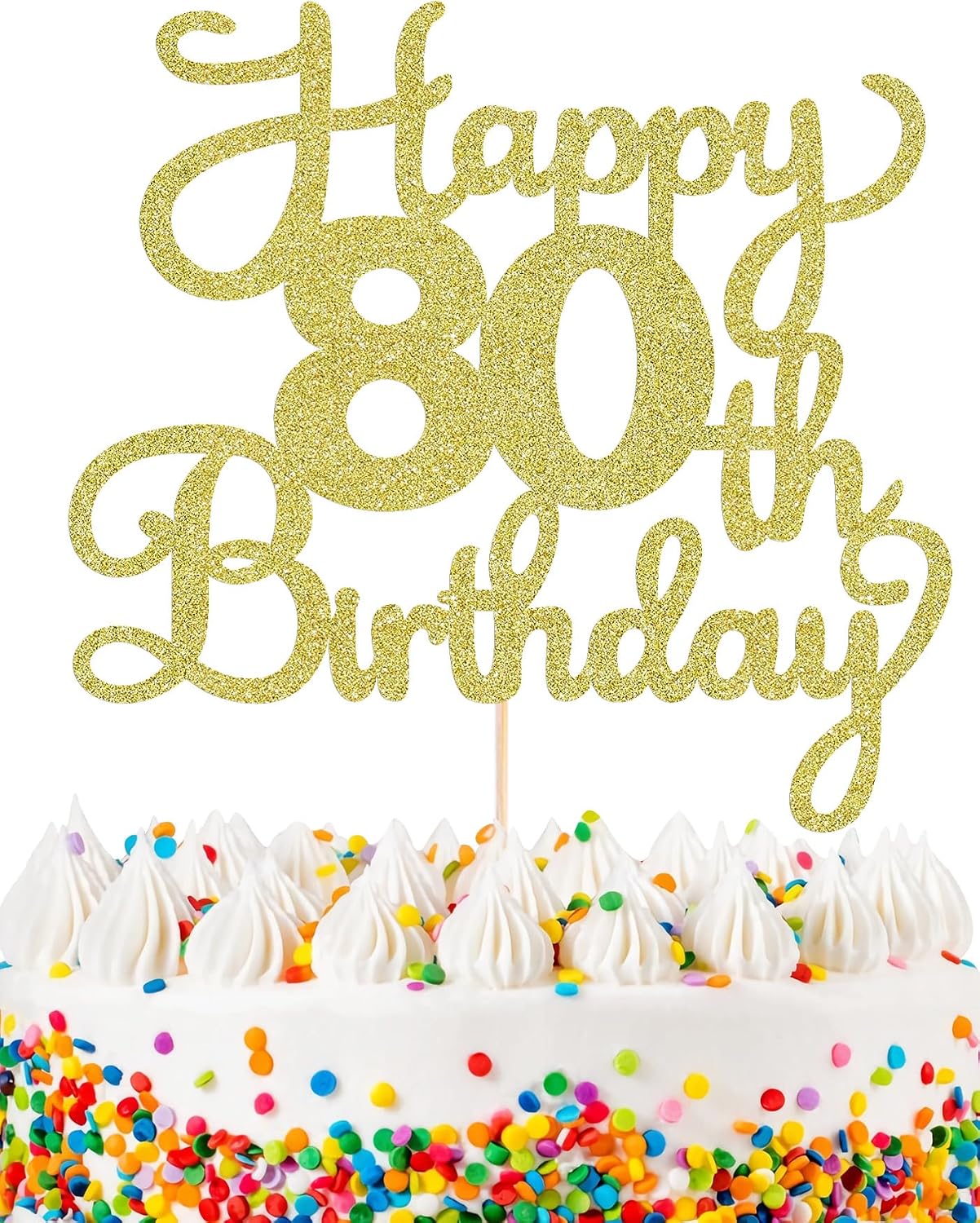 Amazon.com: MYAMPED Happy 80th Birthday Cake Topper - Double-Sided Gold ...