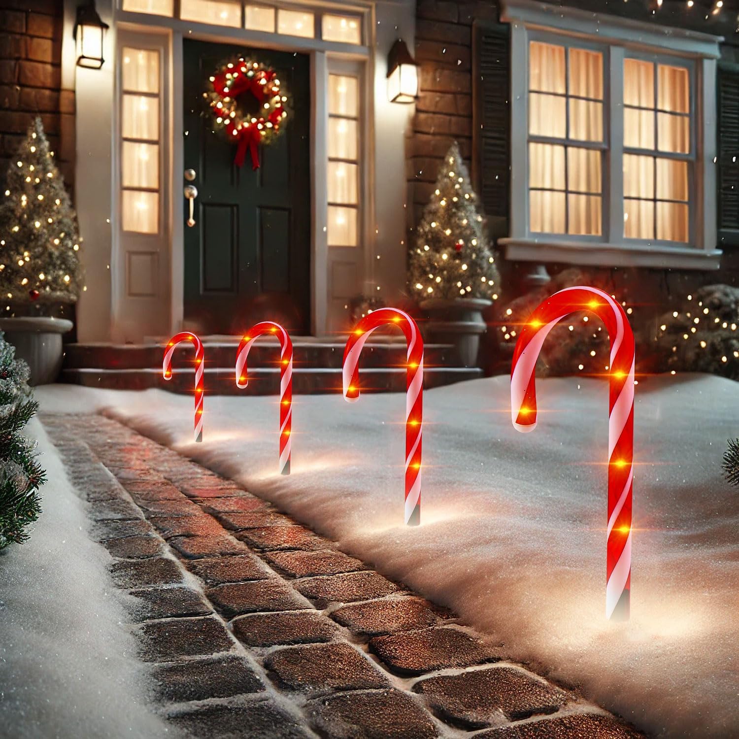 Taylor & Brown 4 Pack Candy Cane Christmas Lights Pathway Lawn Patio Garden Stake Lights Marker ...