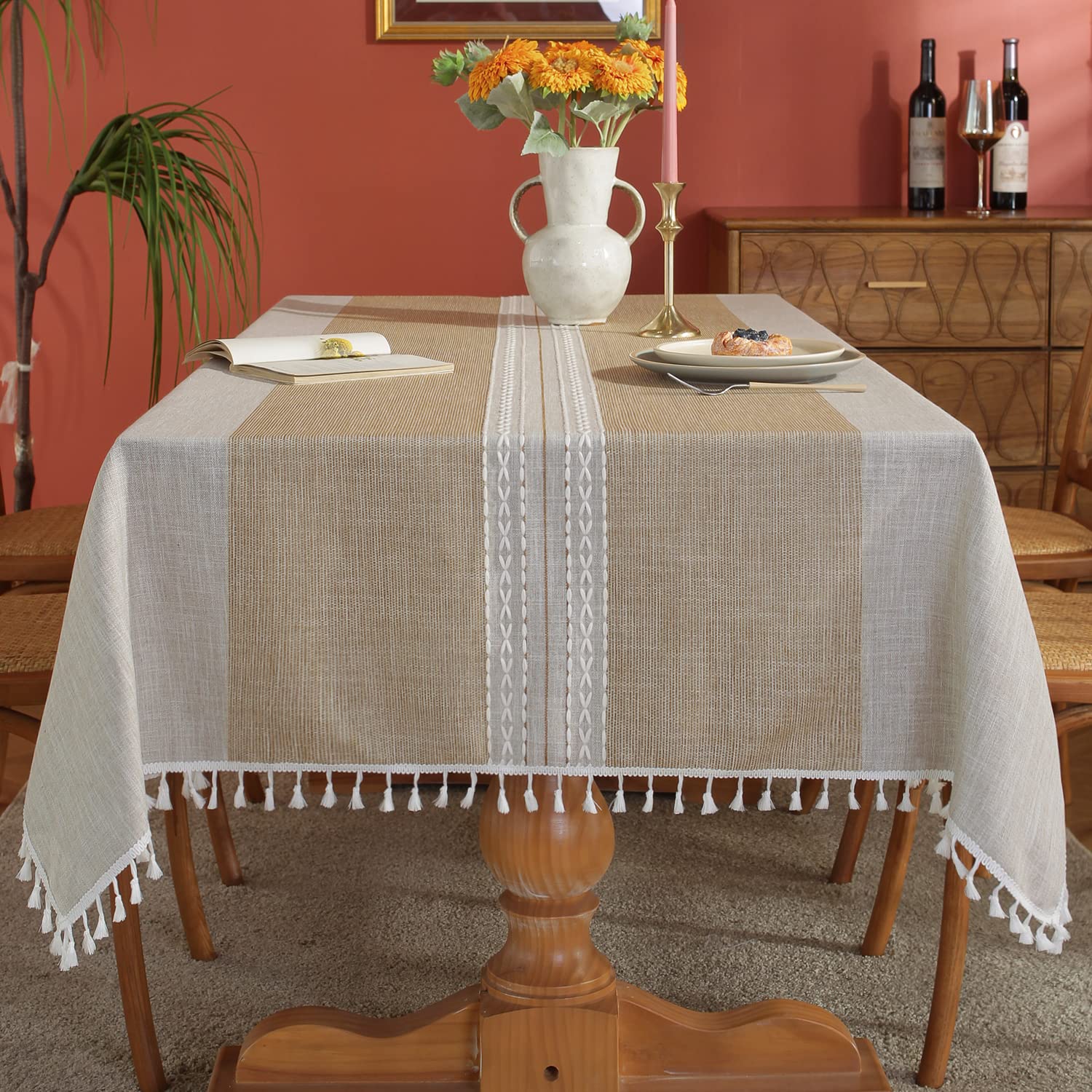 Amazon.com: Laolitou Rustic Cotton Linen Table Cloth,Tablecloths for 6 ...