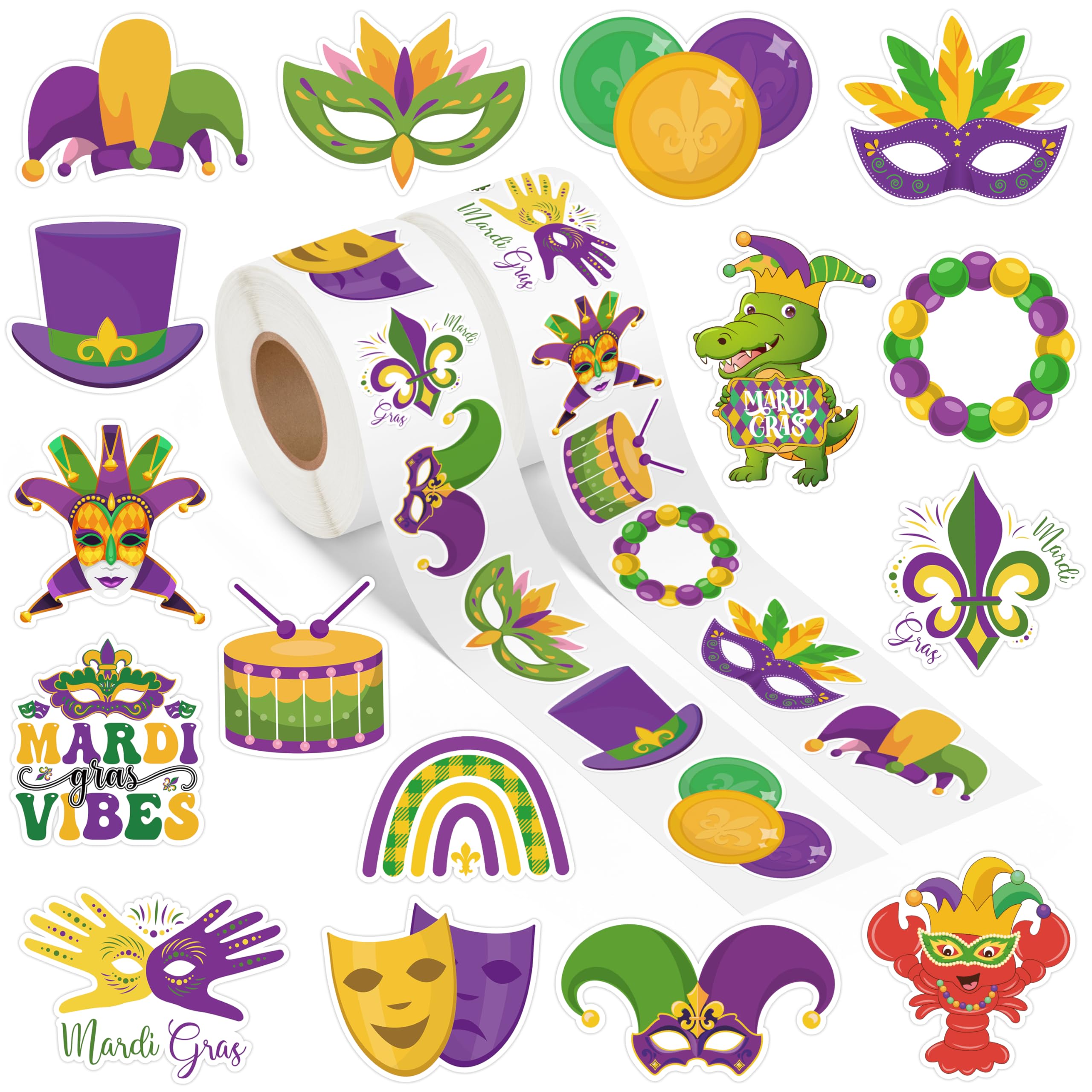 Amazon.com: A1diee Happy Mardi Gras Stickers - 1000Pcs in 2 Rolls ...