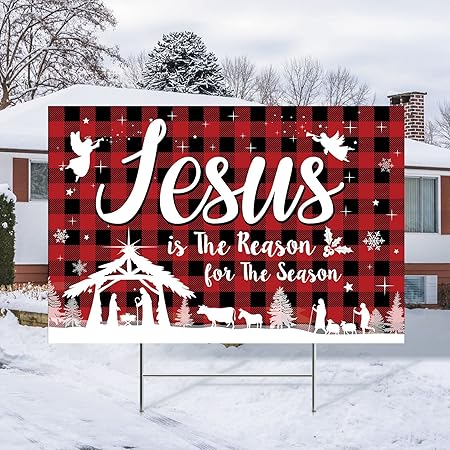 Amazon.com : 20 Inch Christmas Holy Nativity Yard Sign with Stakes ...