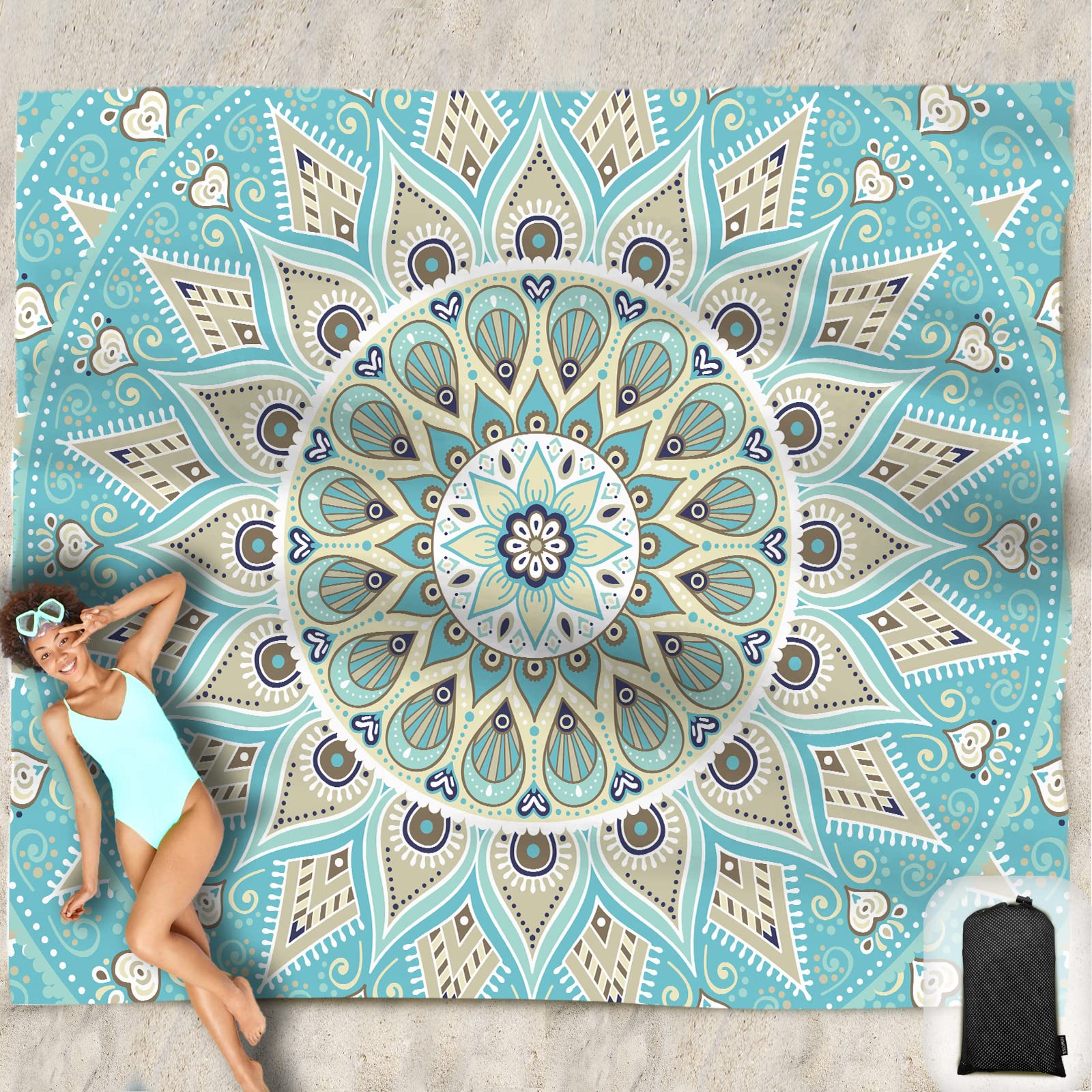 Amazon.com: Hiwoss Beach Blanket Waterproof Sandproof Oversized 95”x 80 ...