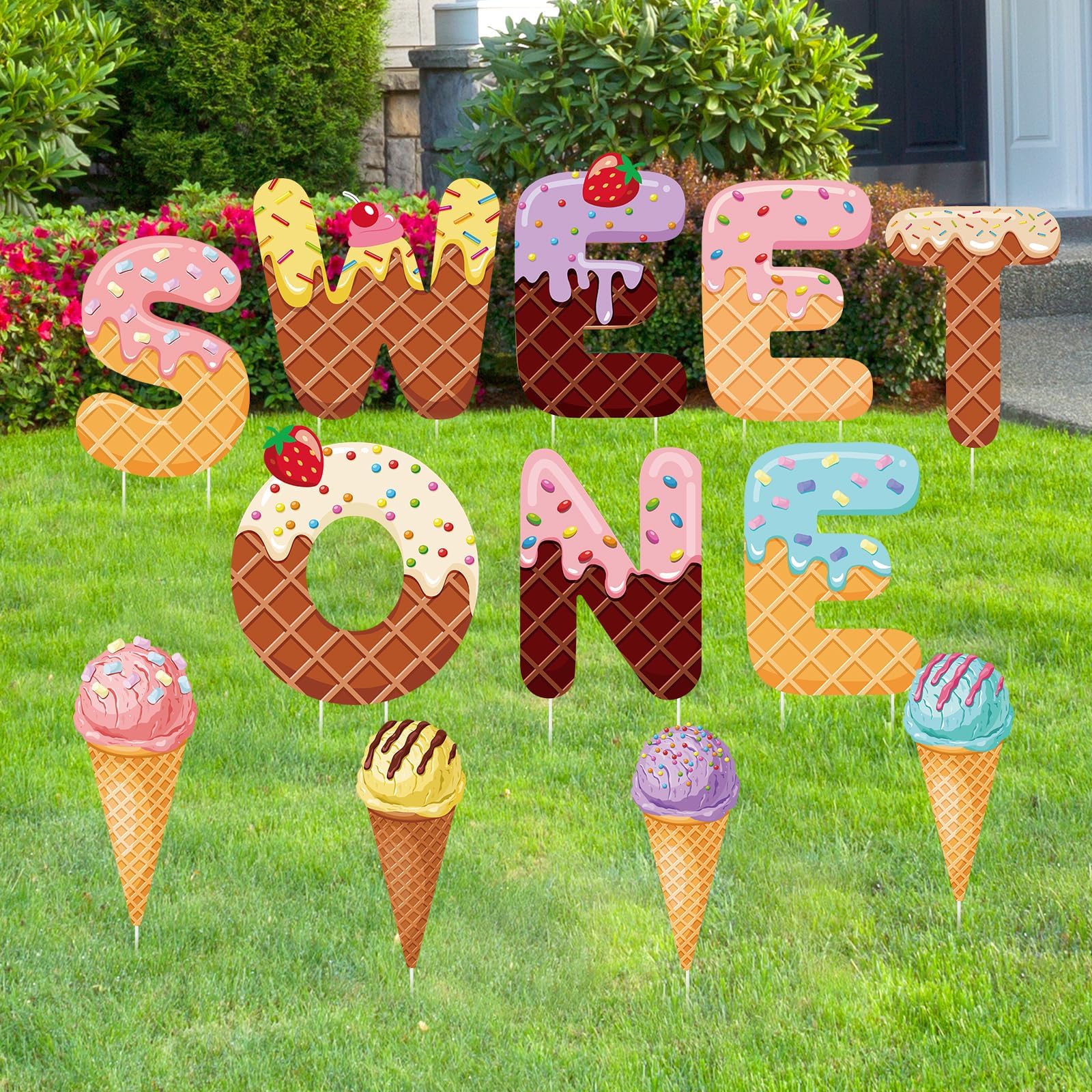 Amazon.com: Liliful 12 Pcs Ice Cream Birthday Party Decorations Yard ...