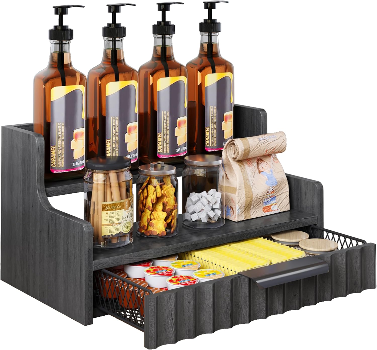 Amazon.com: Piskyet Morden Coffee Syrup Rack Organizer with Drawer,3 ...
