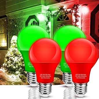 Nouscan Red Green LED Light Bulbs Outdoor [Christmas Combo], 9W ...