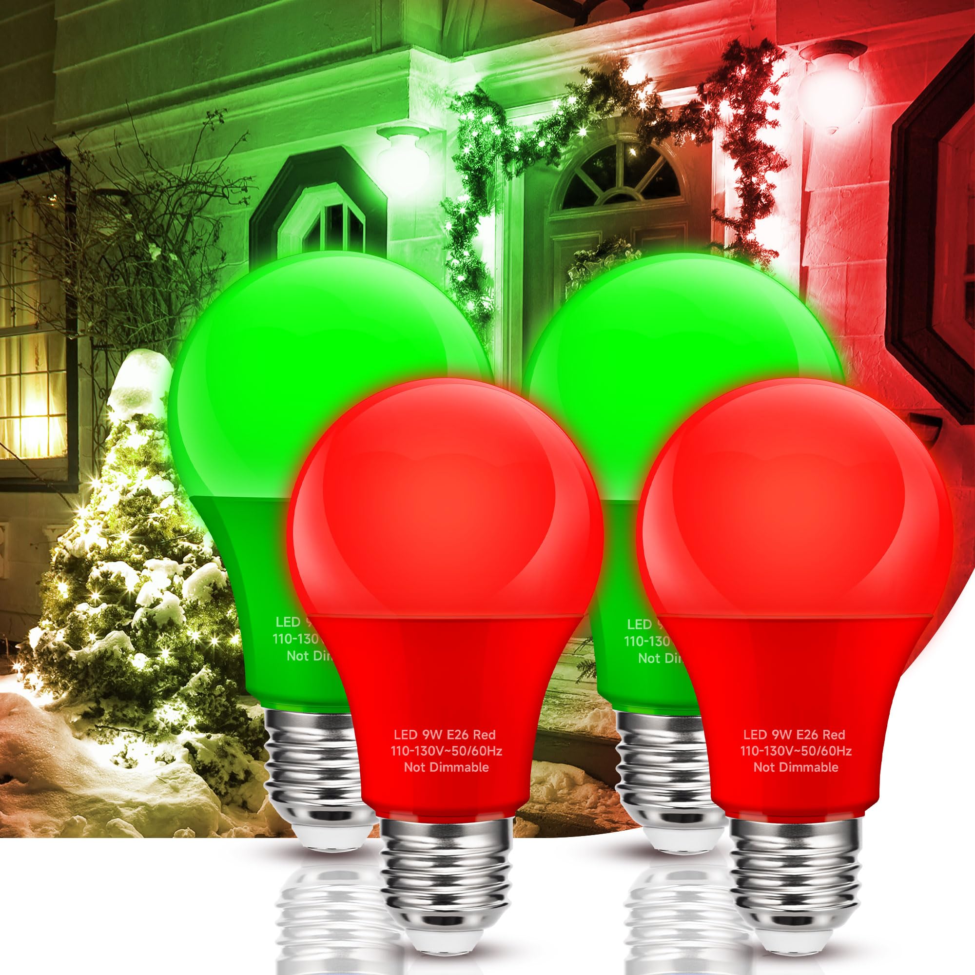 Nouscan Red Green LED Light Bulbs Outdoor [Christmas Combo], 9W ...